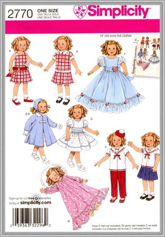 Digital - Vintage Simplicity 2770 Dolls 19" Sewing Pattern - | Inspire ...