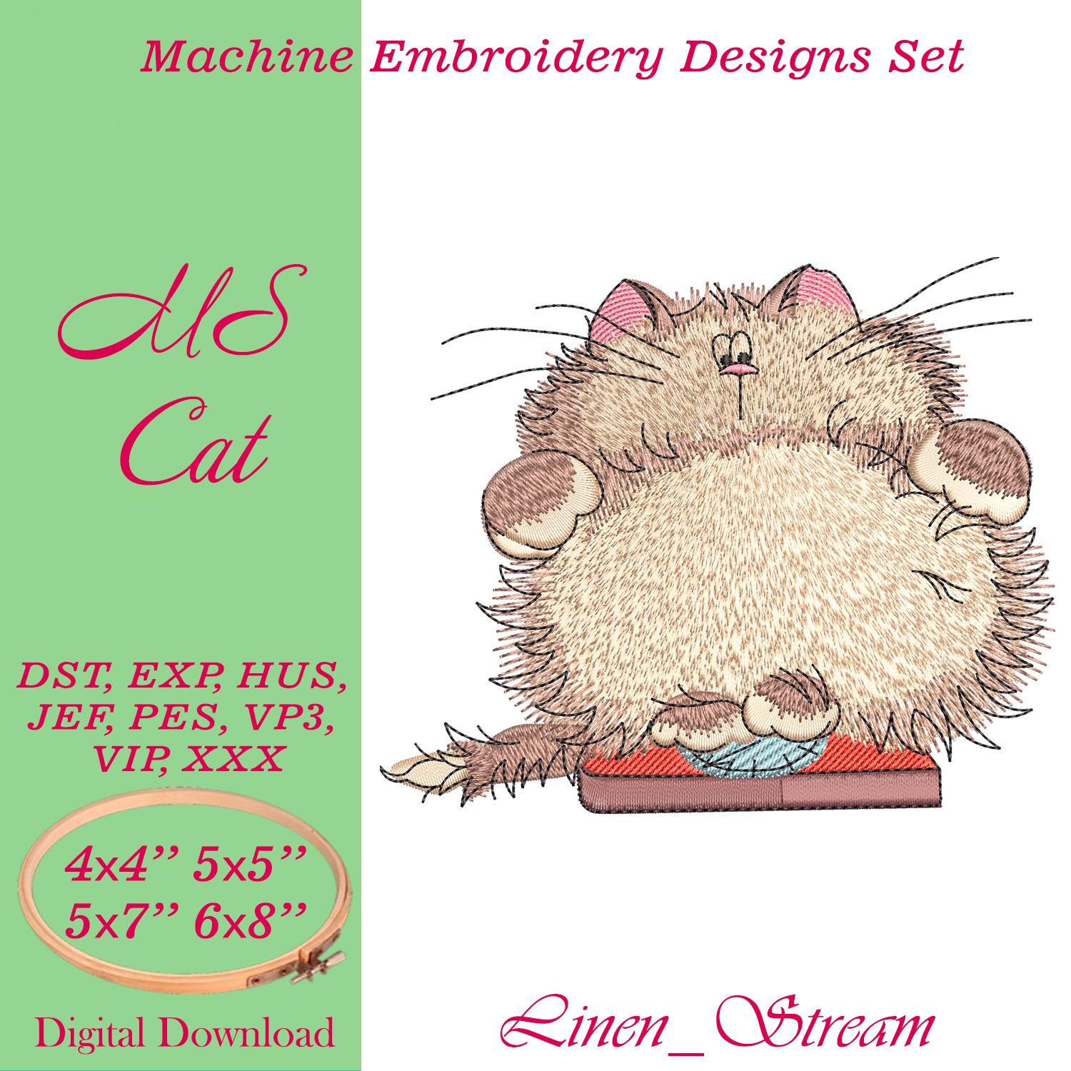 MS Cat embroidery design in 4 sizes in 8 formats - Inspire Uplift