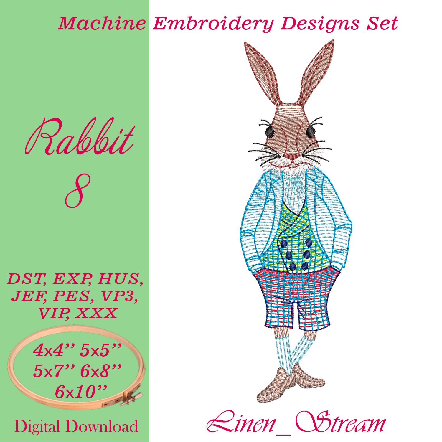 Rabbit 8 embroidery design in 5 sizes in 8 formats. | Inspire Uplift