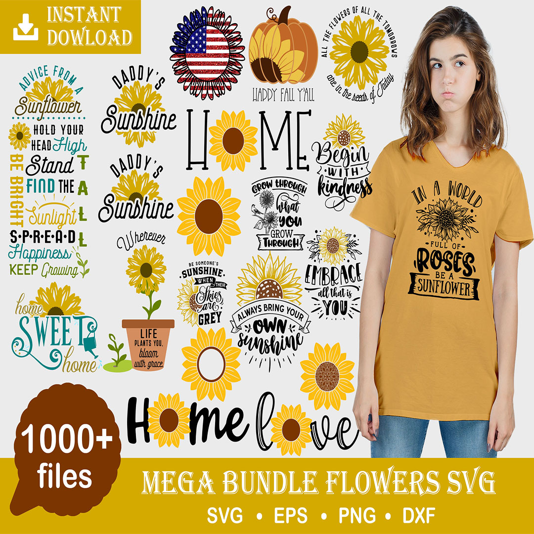 1000 Bundle Sunflower SVG Bundle, Sunflower SVG, Flower Svg - Inspire ...