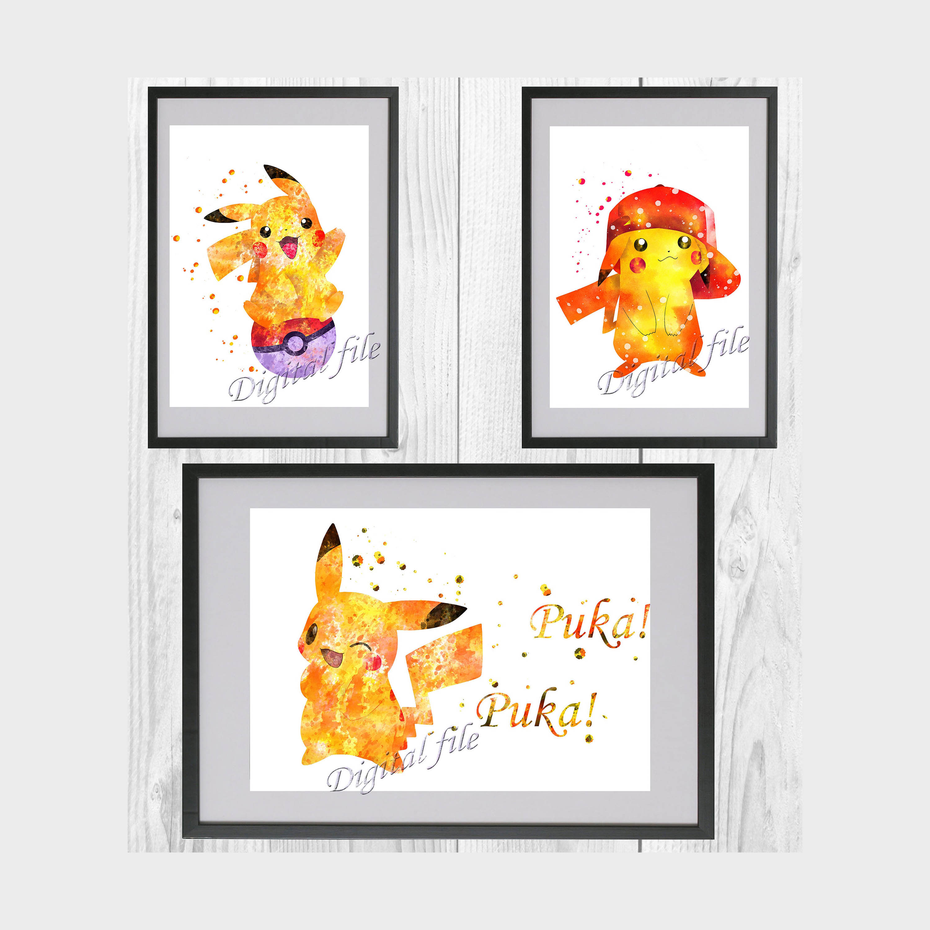 Pikachu Set Art Print Digital Files decor nursery room water | Inspire ...