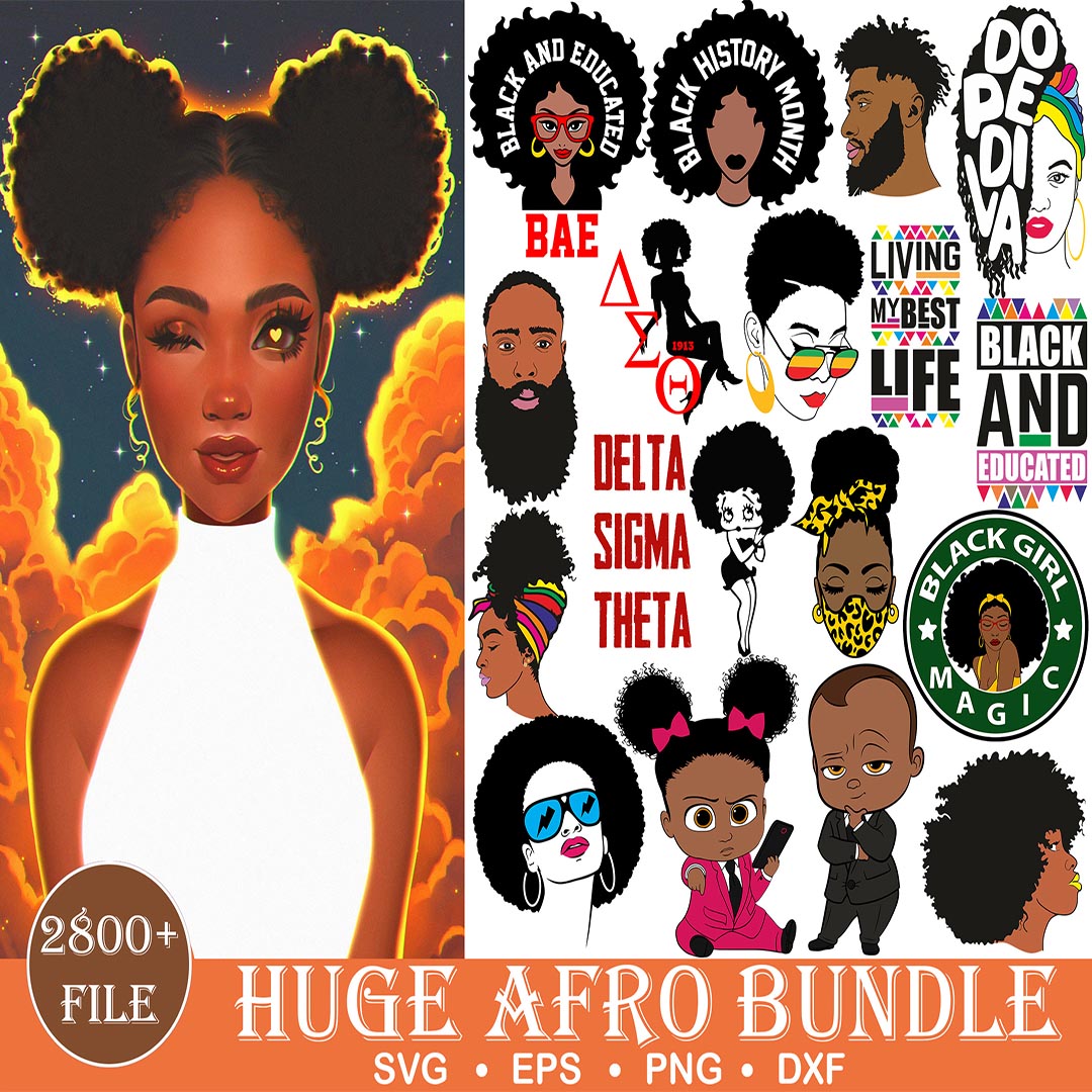 2800 Afro Woman Big Bundles, Afro woman, svg, svg files, dig | Inspire Uplift