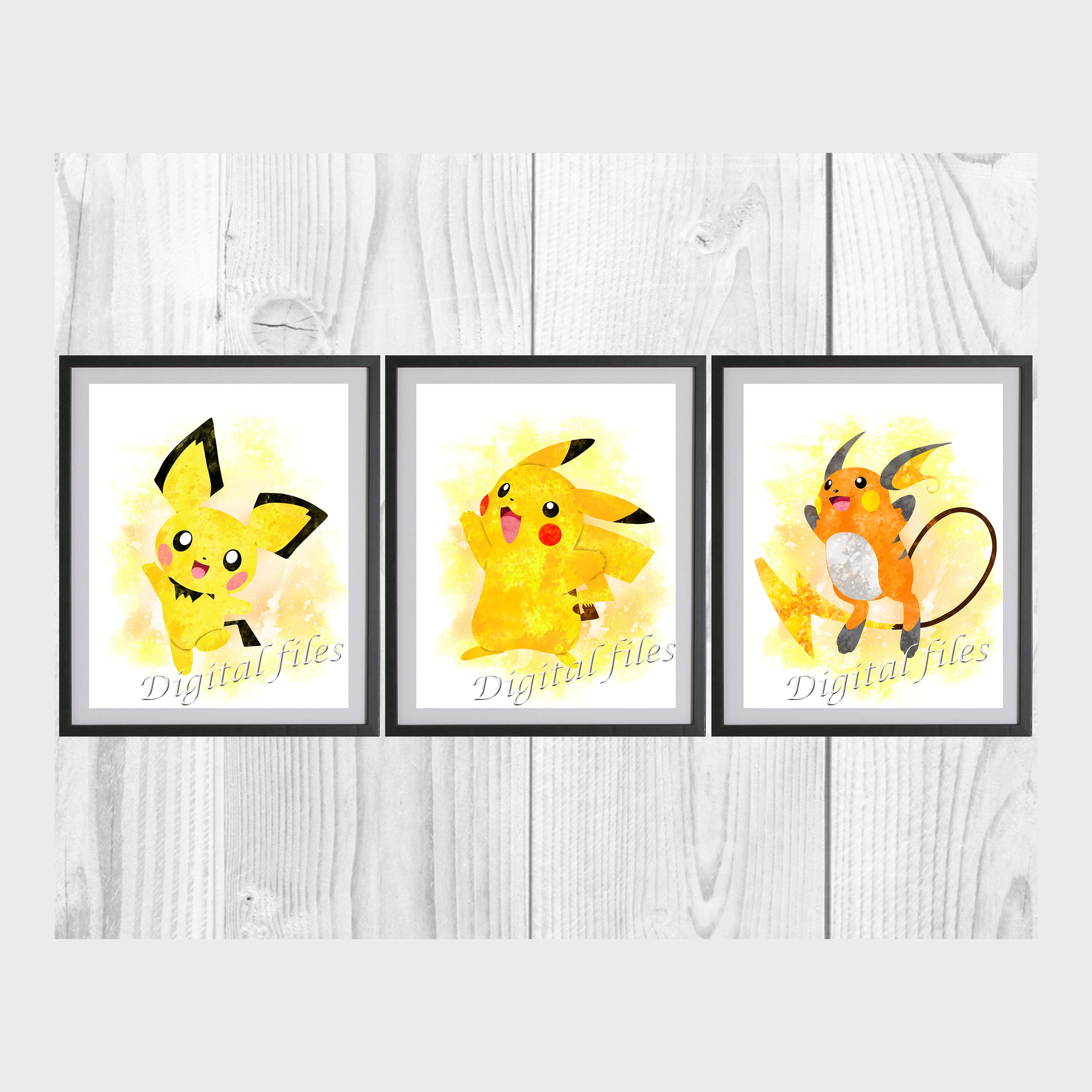 Pikachu Set Art Print Digital Files decor nursery room water - Inspire ...