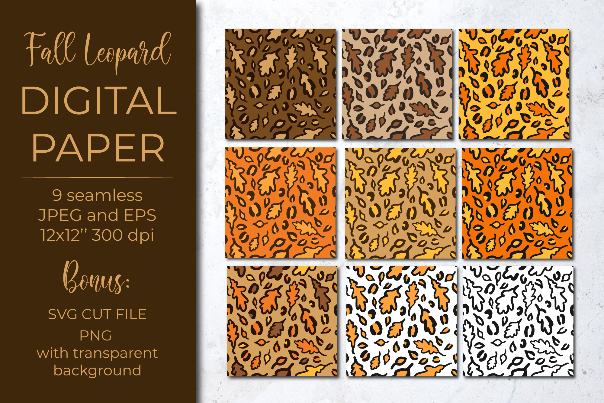 Leopard digital paper. Fall maple leaves leopard print. | Inspire Uplift
