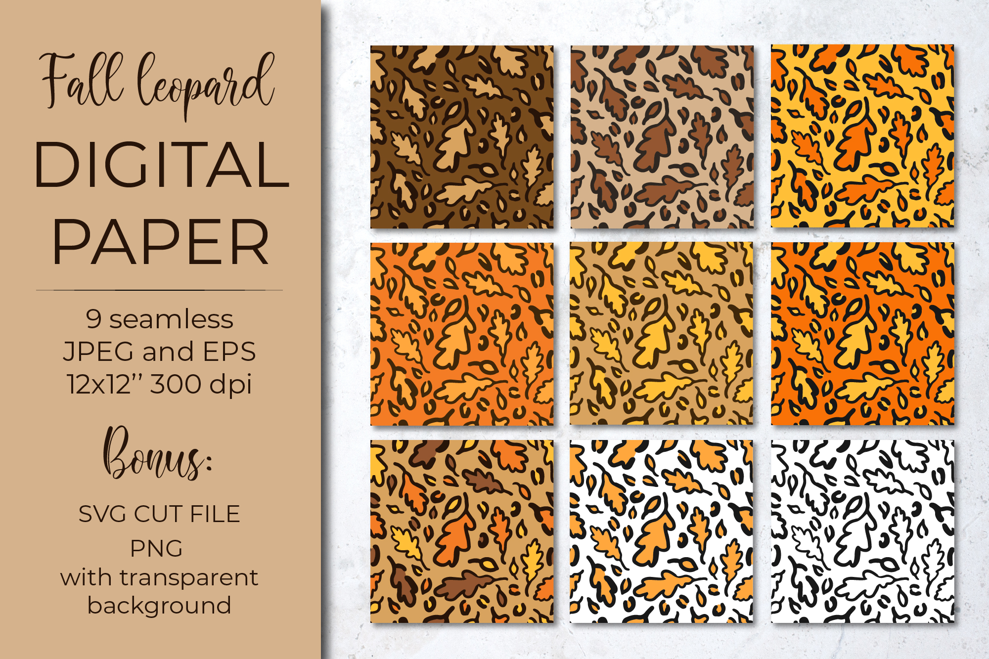 Fall leopard digital paper. Autumn oak leaves leopard print | Inspire ...