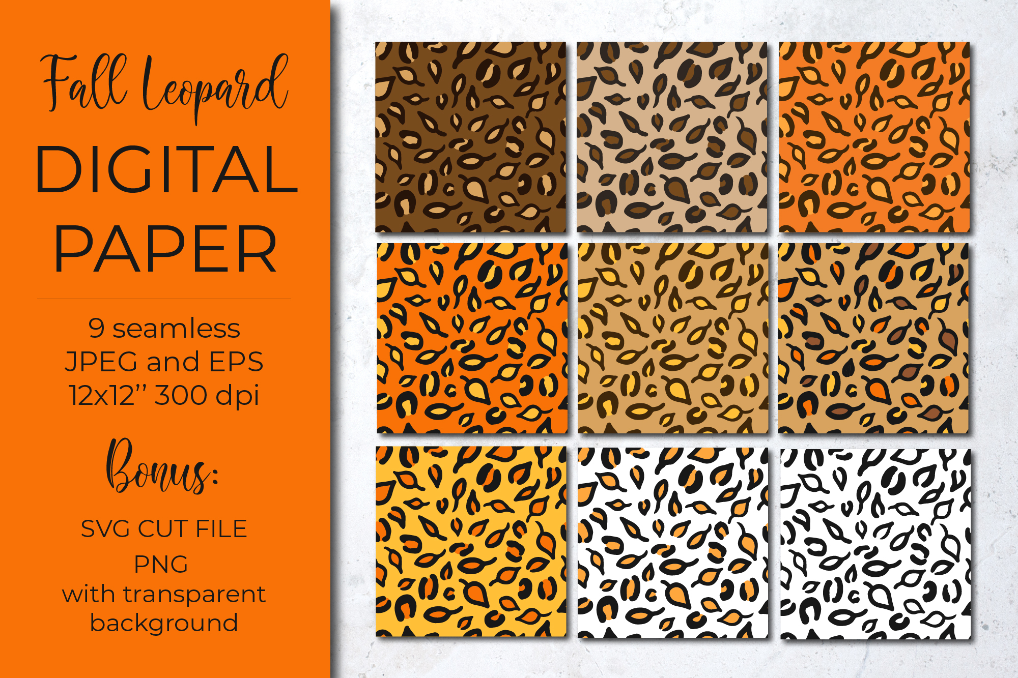Autumn leopard digital paper. Fall leaves leopard print SVG - Inspire ...
