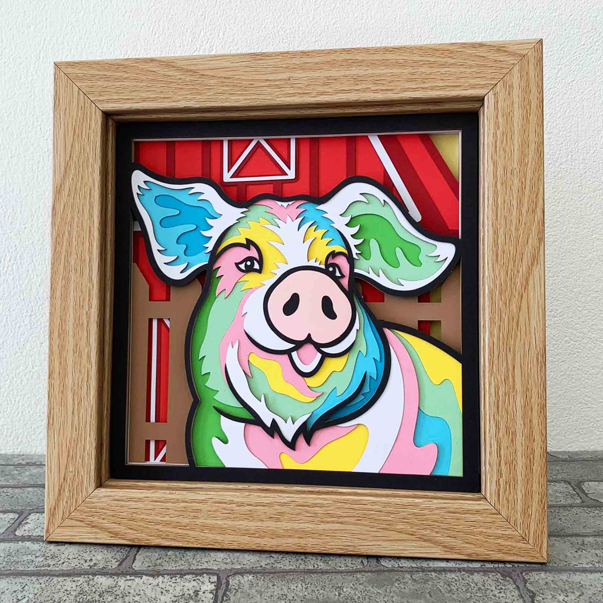 Farmhouse Pig 3D Layered SVG For Cardstock/ Colorful Pig Mul | Inspire ...