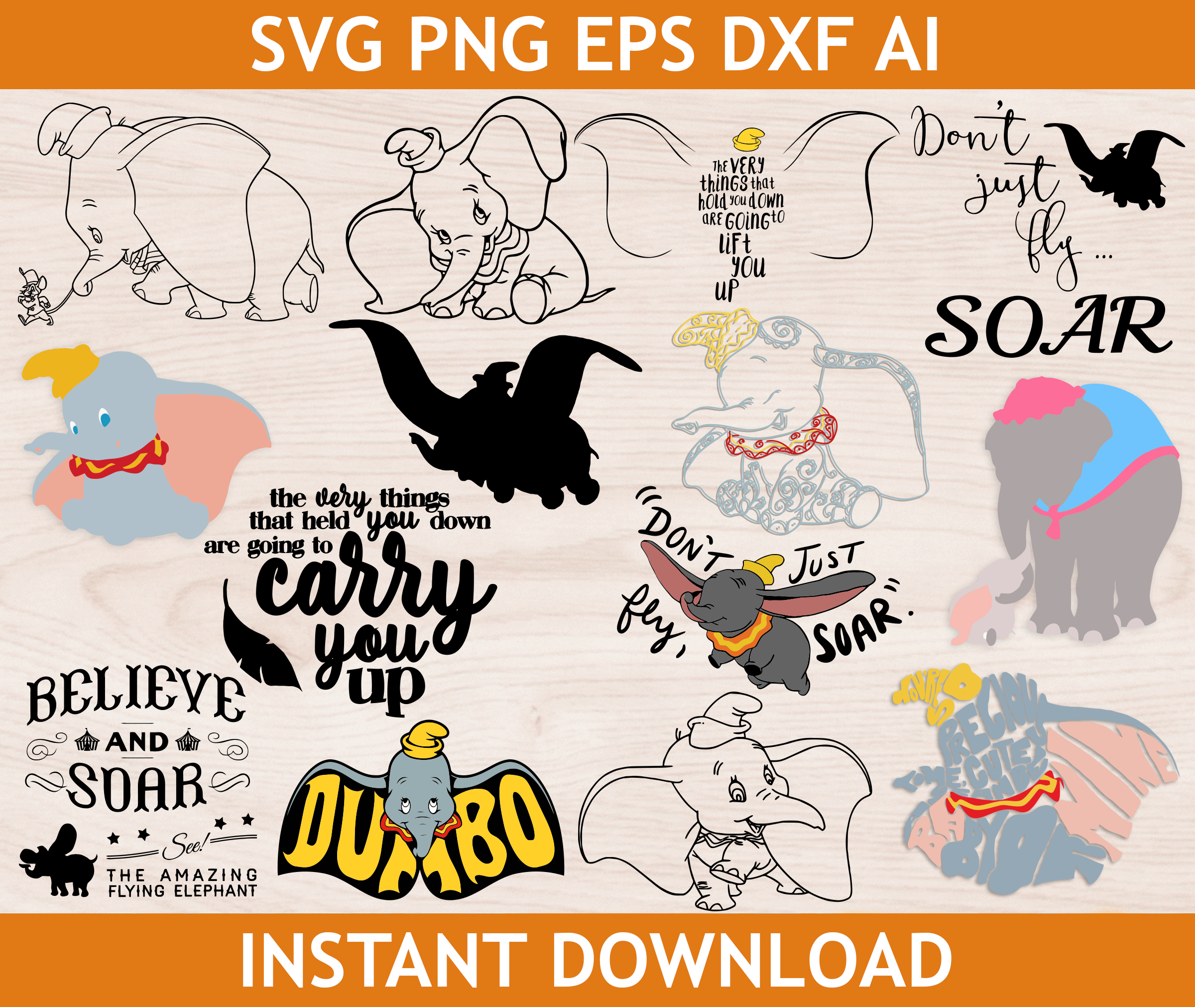 Dumbo svg, Dumbo png, Dumbo dxf, Dumbo eps, Dumbo cricut, Du | Inspire ...