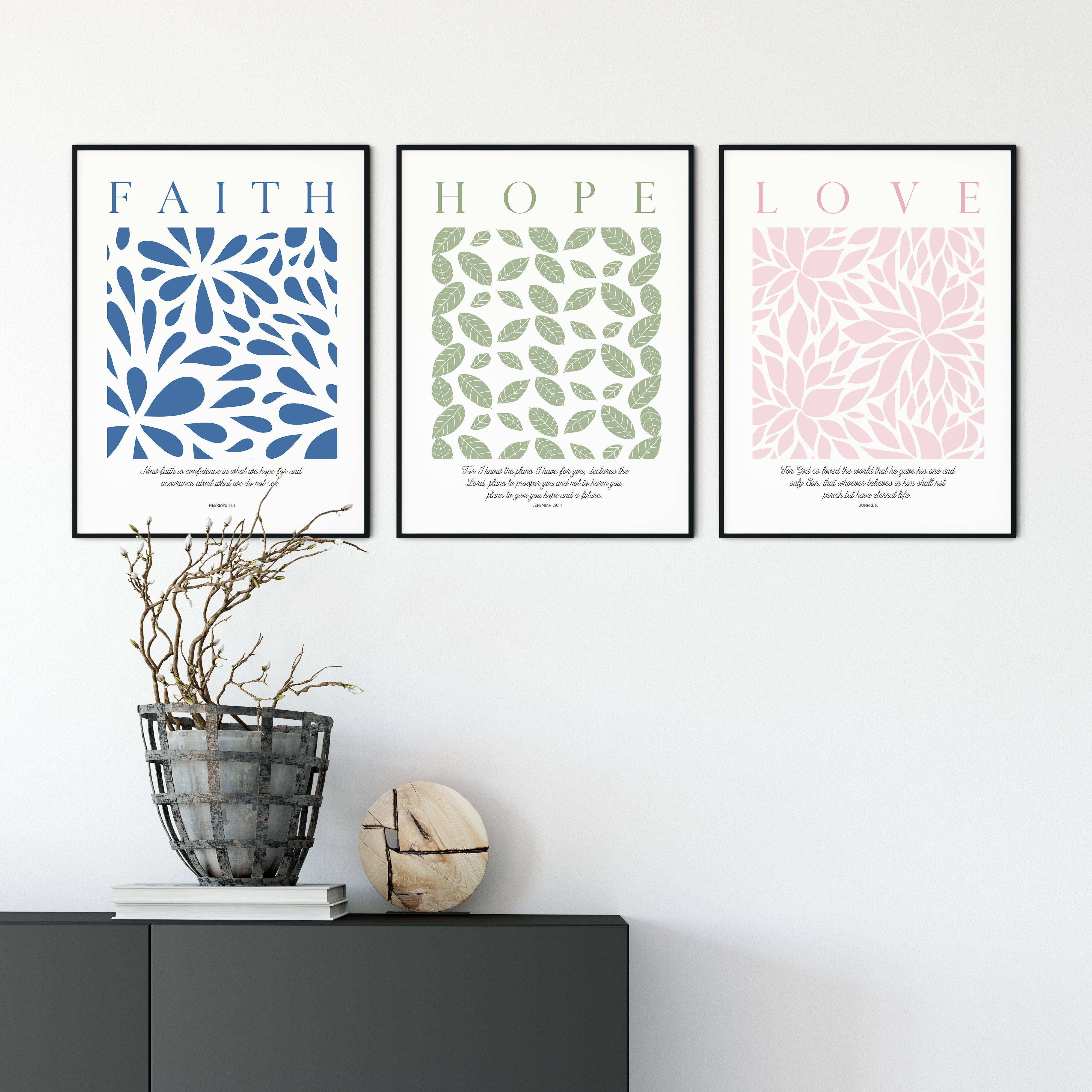 Set of 3 Bible Verse Printable Wall Art, Faith Hope Love, He - Inspire ...