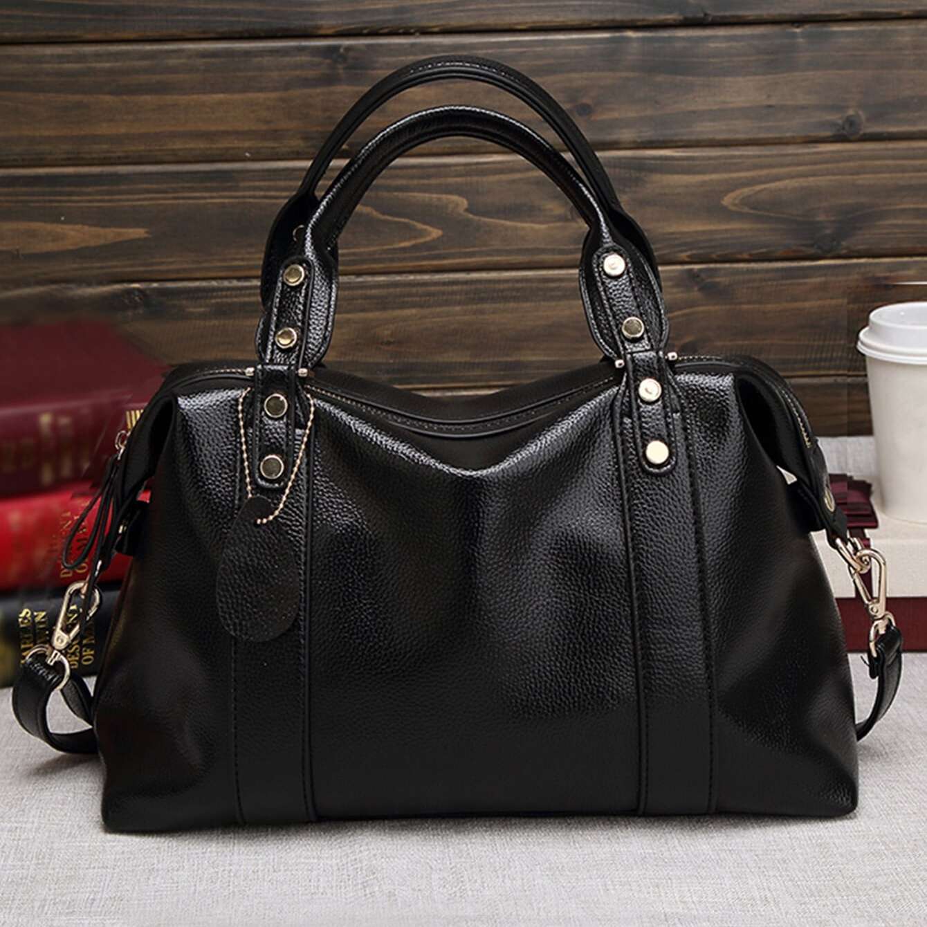 Womens Litchi Embossed Top Handle Bag - Inspire Uplift