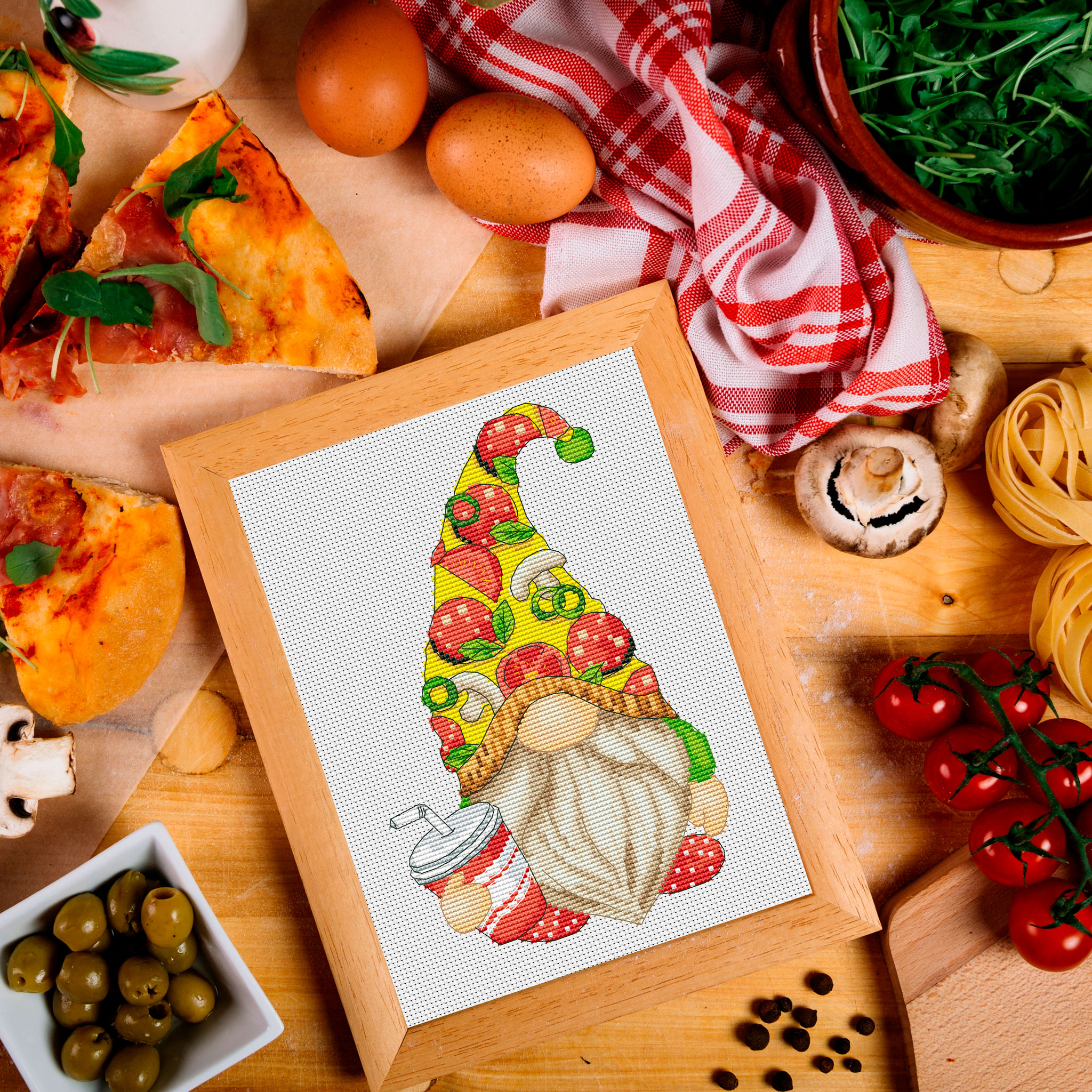 Pizza Gnome, Cross stitch pattern, Gnome cross stitch, Cross | Inspire ...
