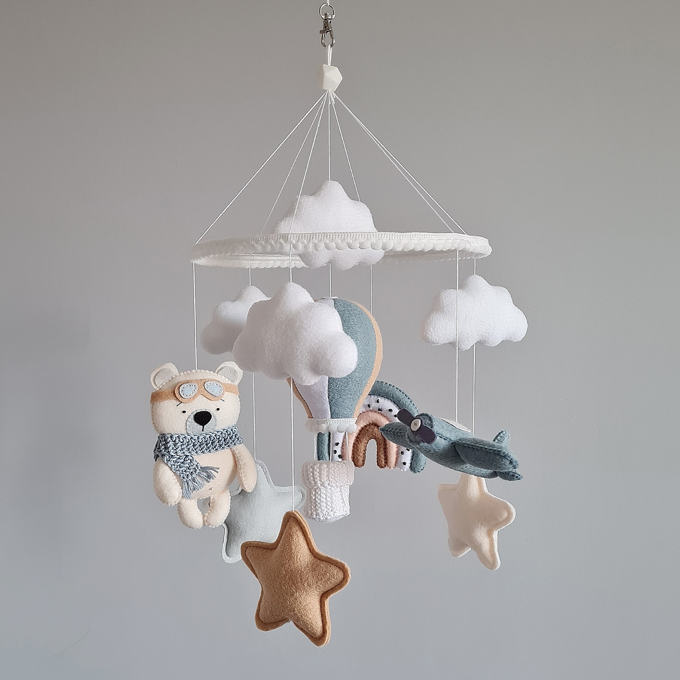 Baby mobile for boy with plane, bear, rainbow and stars clou - Inspire ...