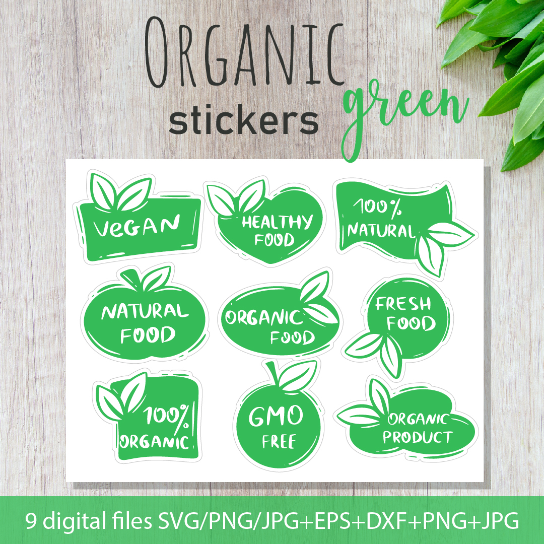 Organic green stickers. Natural food labels set. Eco stamps - Inspire ...
