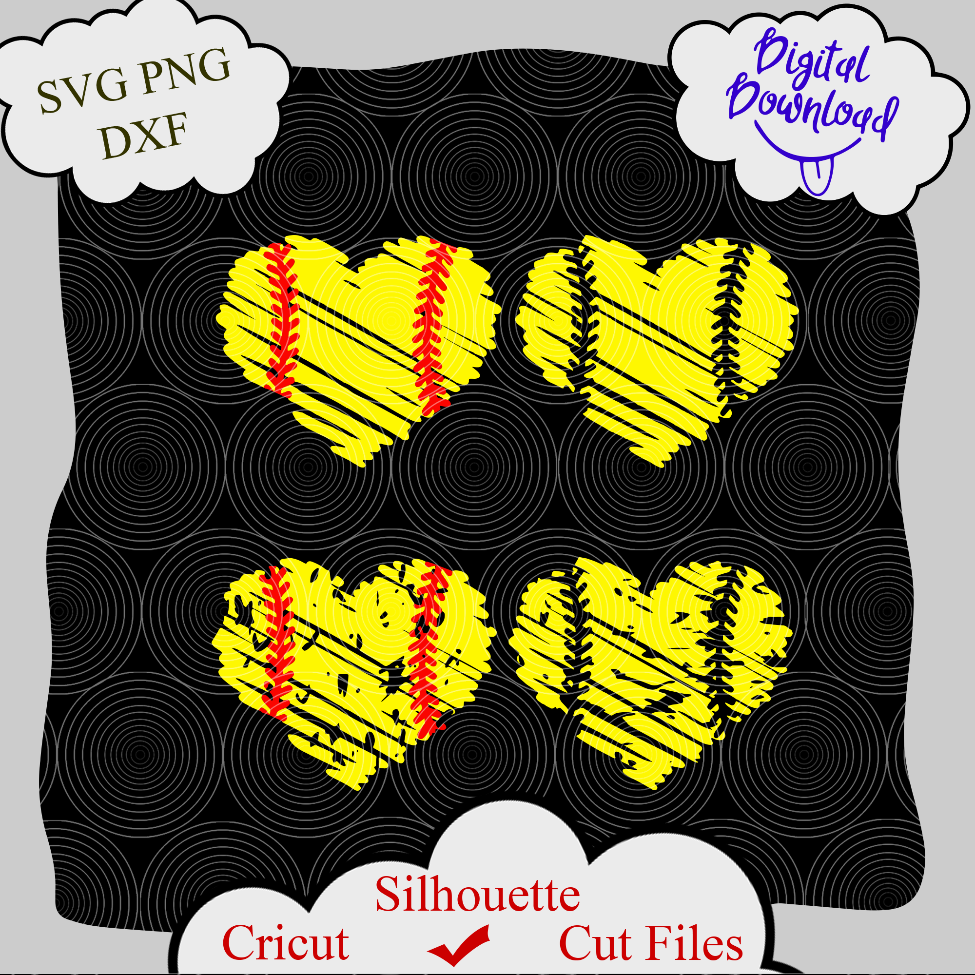 Softball Heart svg, Softball clipart, Softball svg, Distress | Inspire ...