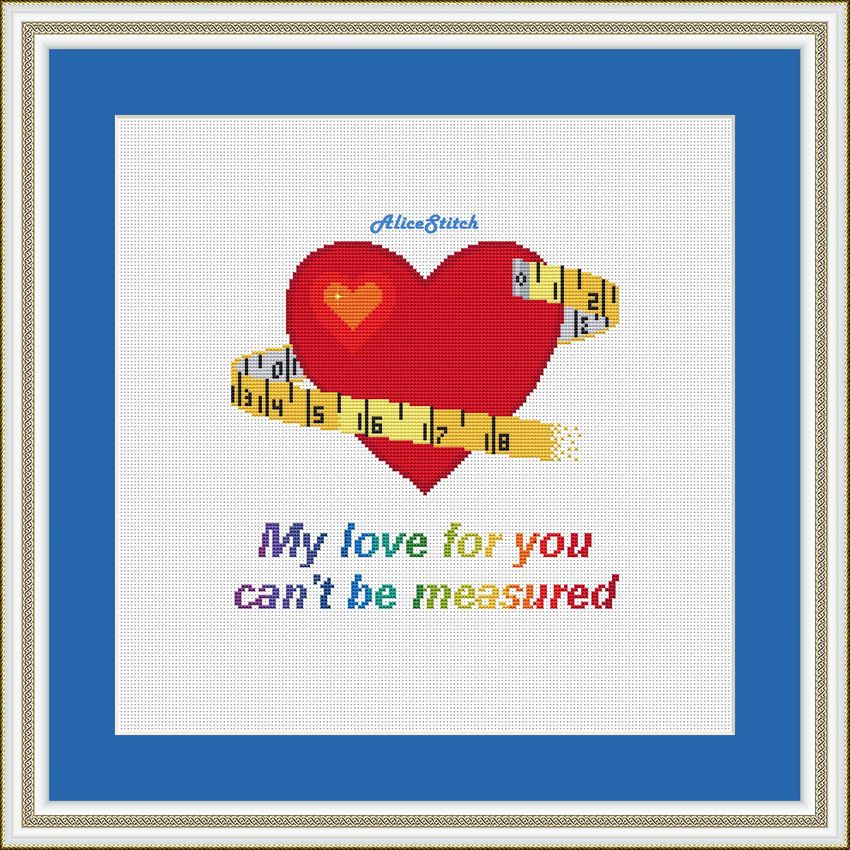 Cross stitch pattern Heart Measuring tape rainbow quote | Inspire Uplift
