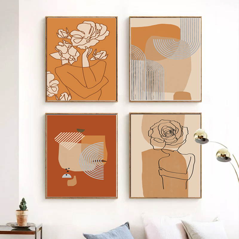 Female Line Art Line Drawing Set Of 4 Prints Rust Art Printa | Inspire ...