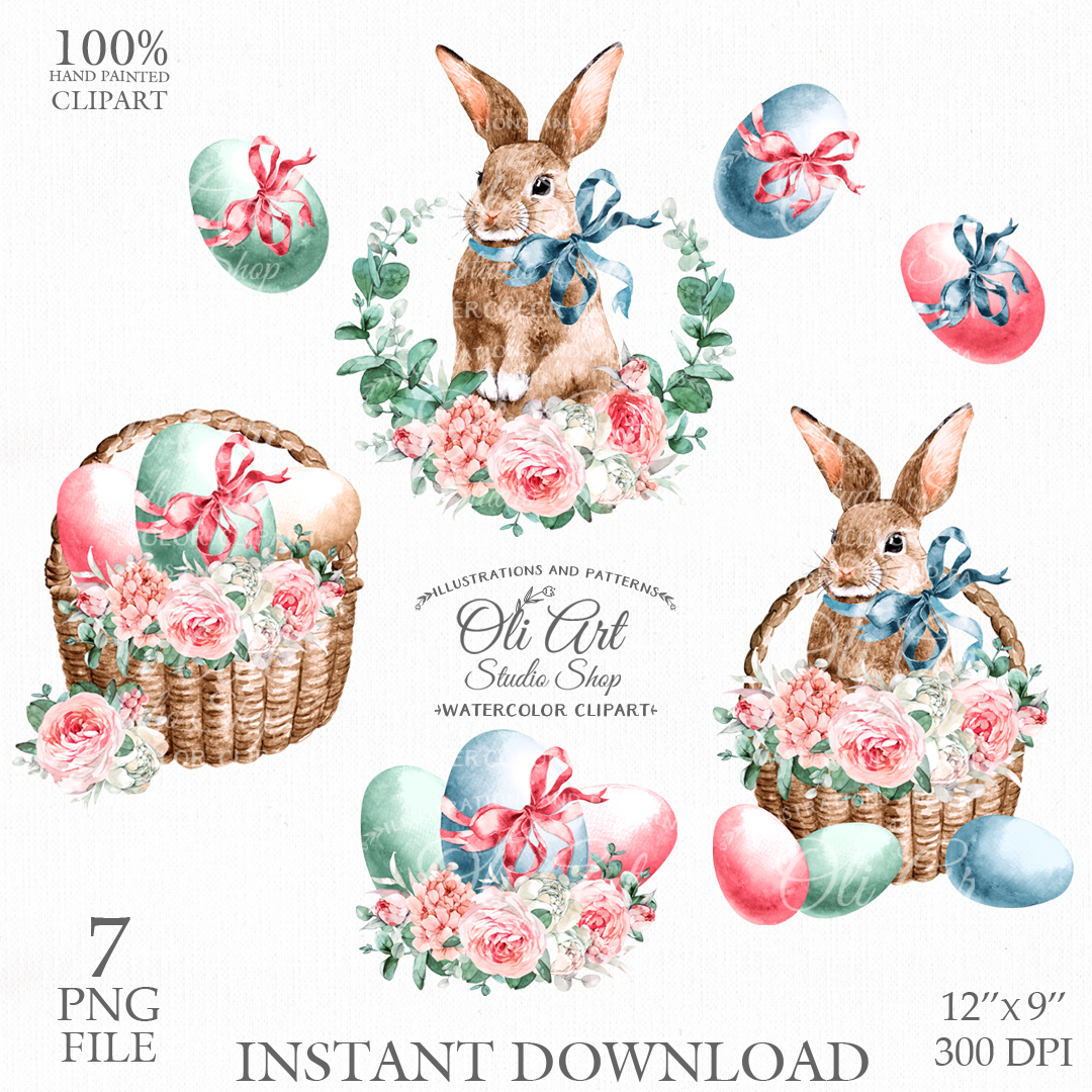 Easter Clip Art. Easter Wreath, Basket. Cute Bunny. Png File | Inspire ...