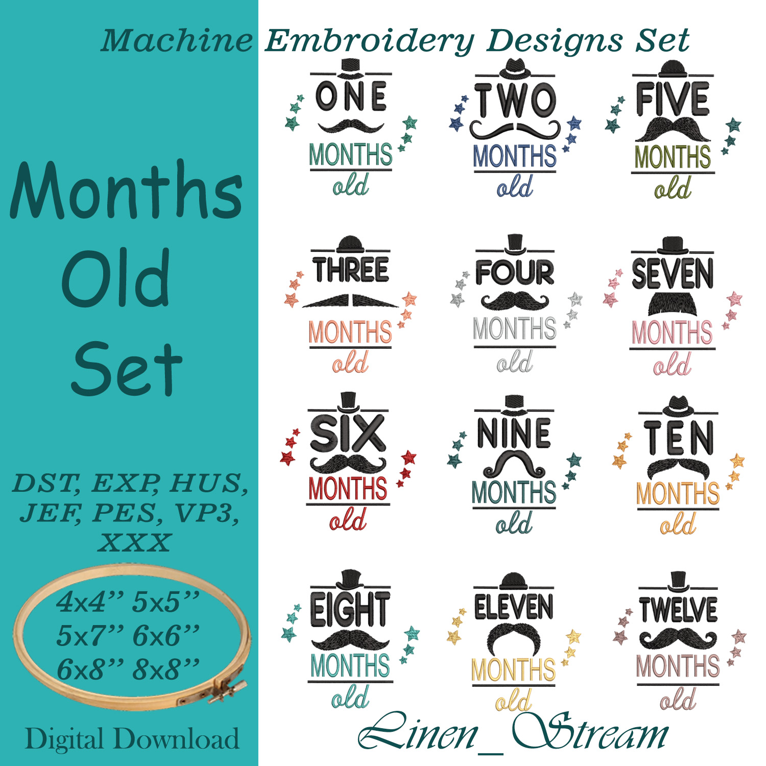 Months Old Set 12 machine embroidery designs in seven embr | Inspire Uplift