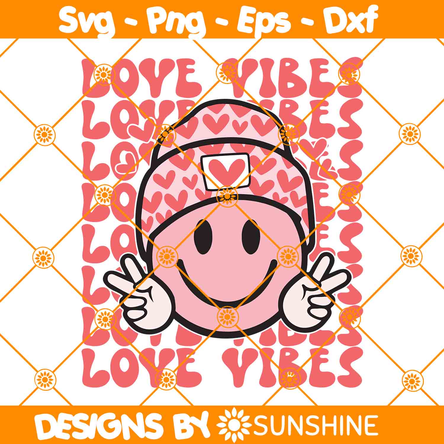 Love Vibes Smiley Face Svg, Valentine Day Svg, Retro valenti | Inspire ...