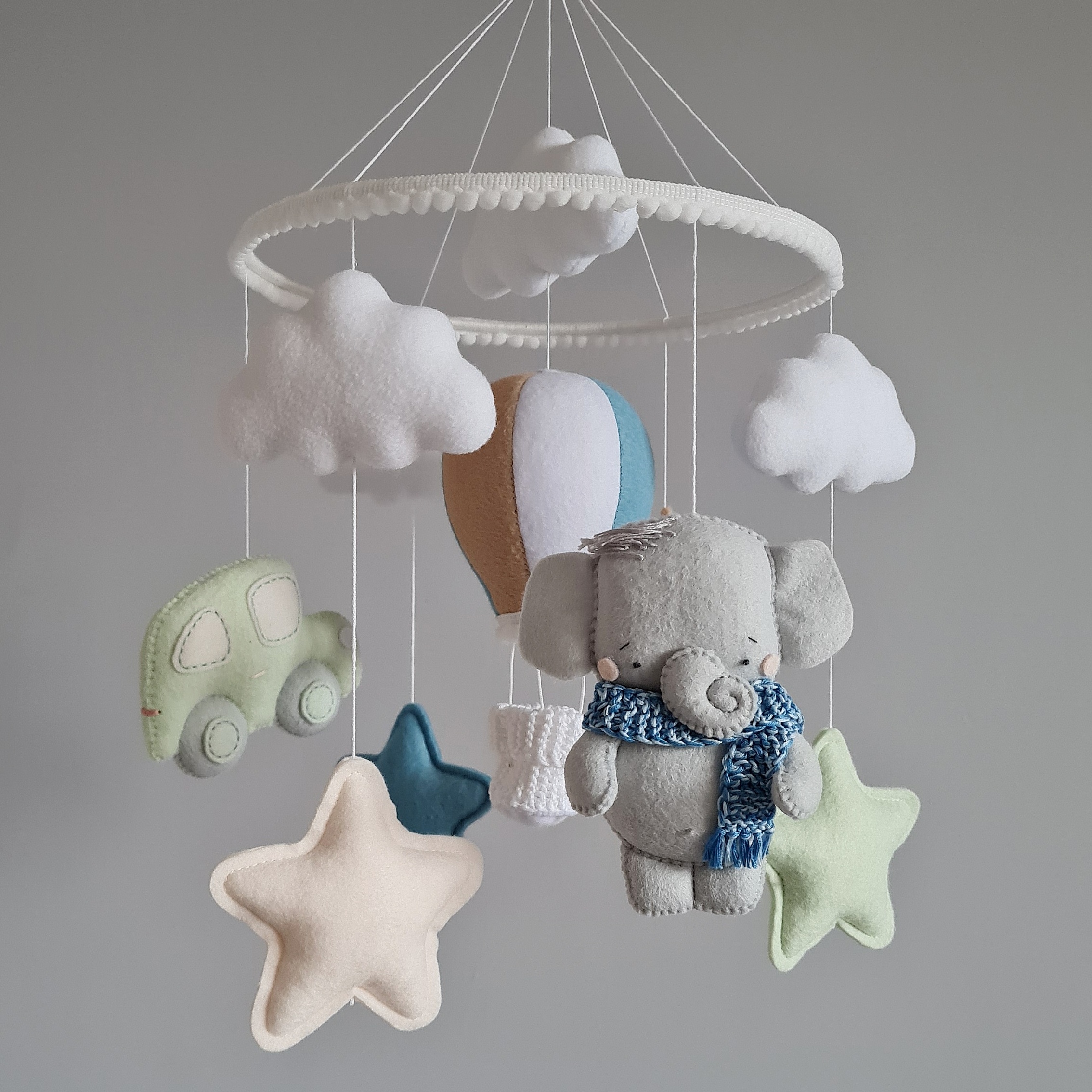 Felt baby boy mobile with car elephant boat hot air balloon - Inspire ...