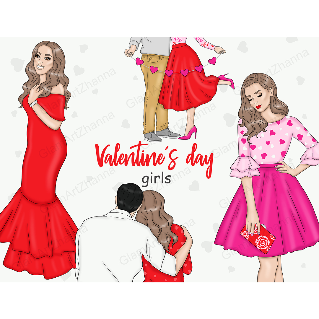 Valentines Day Clip Art Png | Couple Illustration Bundle | US