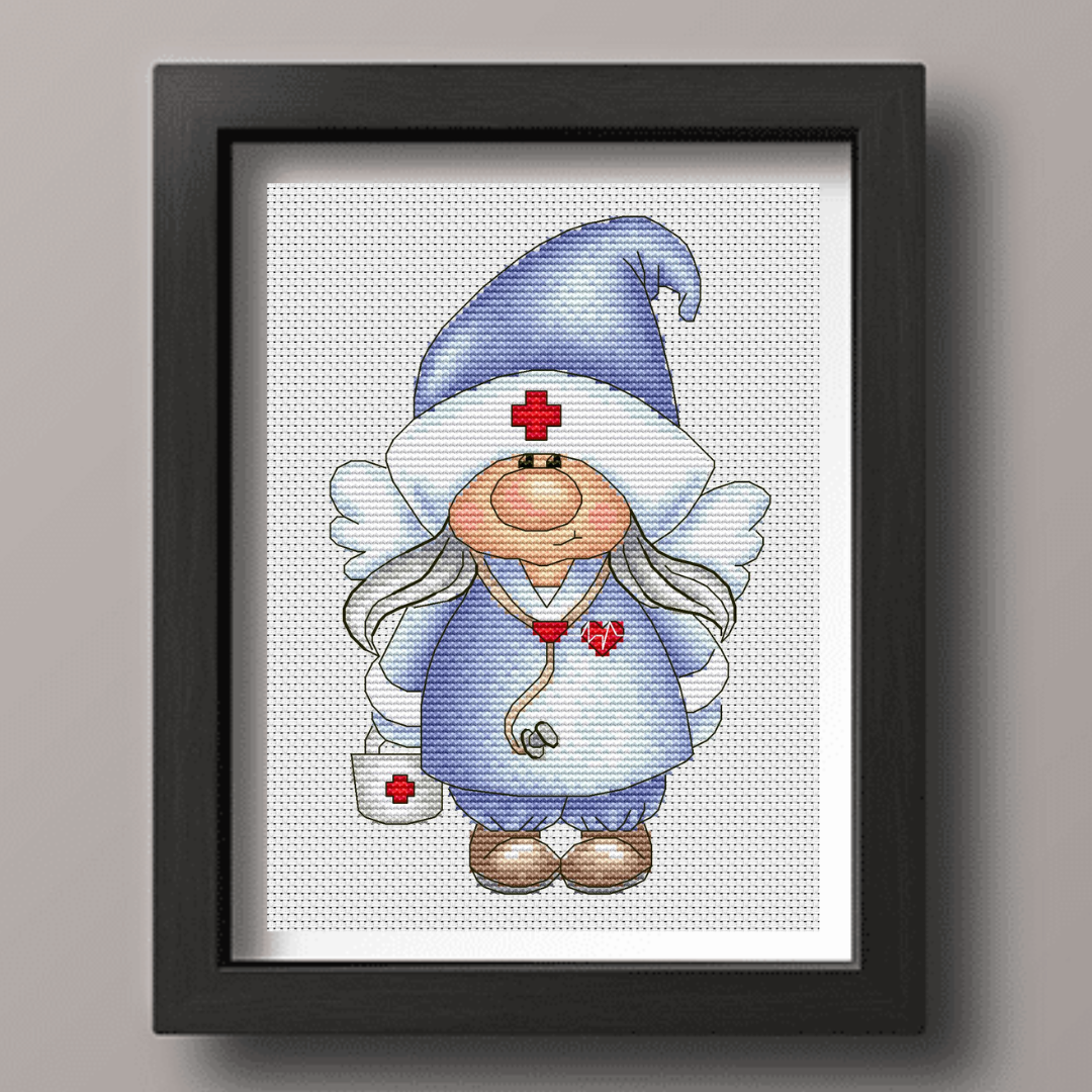 Nurse gnome cross stitch pattern PDF, medical gnome, nurses - Inspire ...