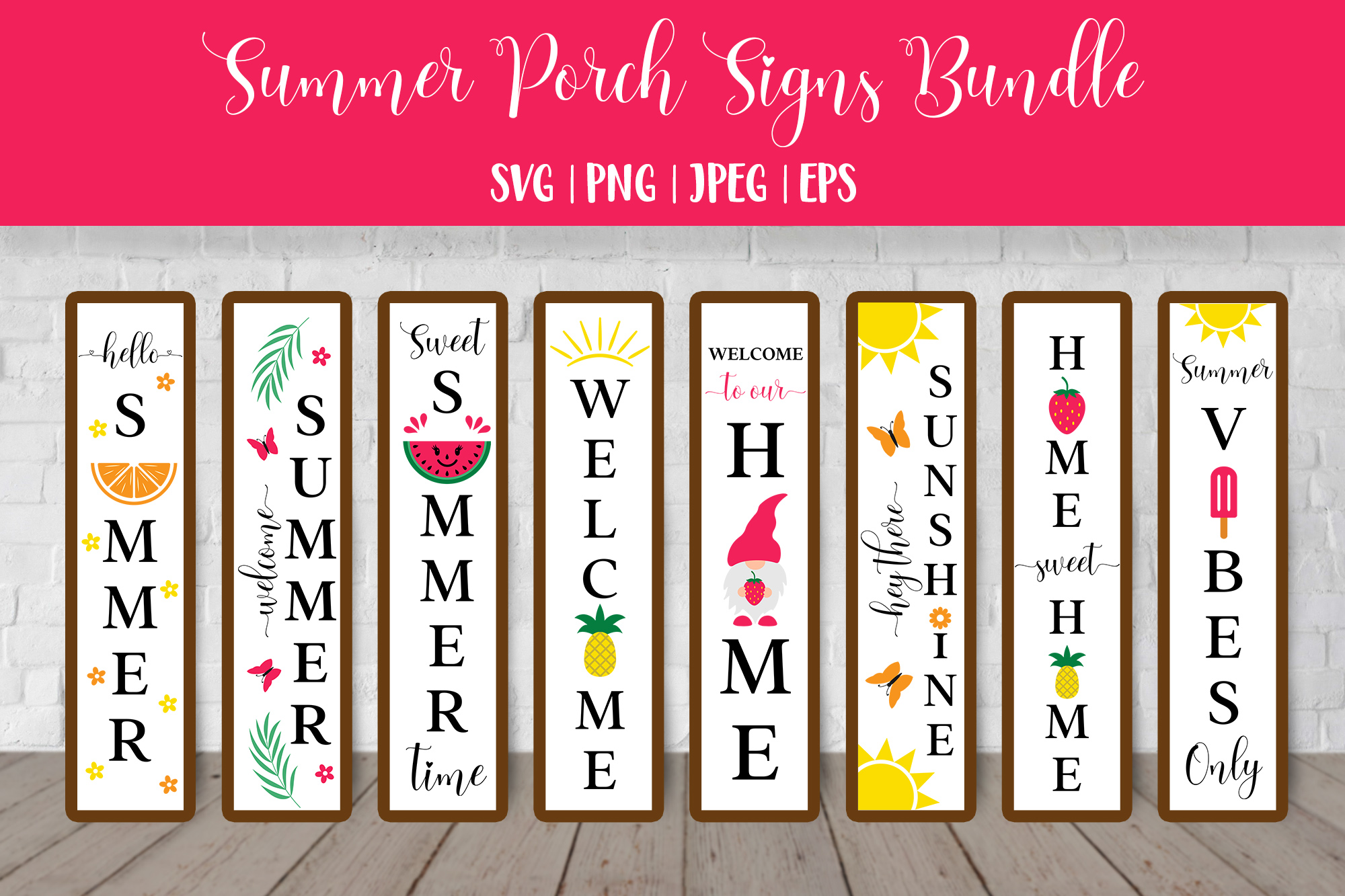 Summer Porch Sign SVG Bundle. Seasonal vertical front signs | Inspire ...
