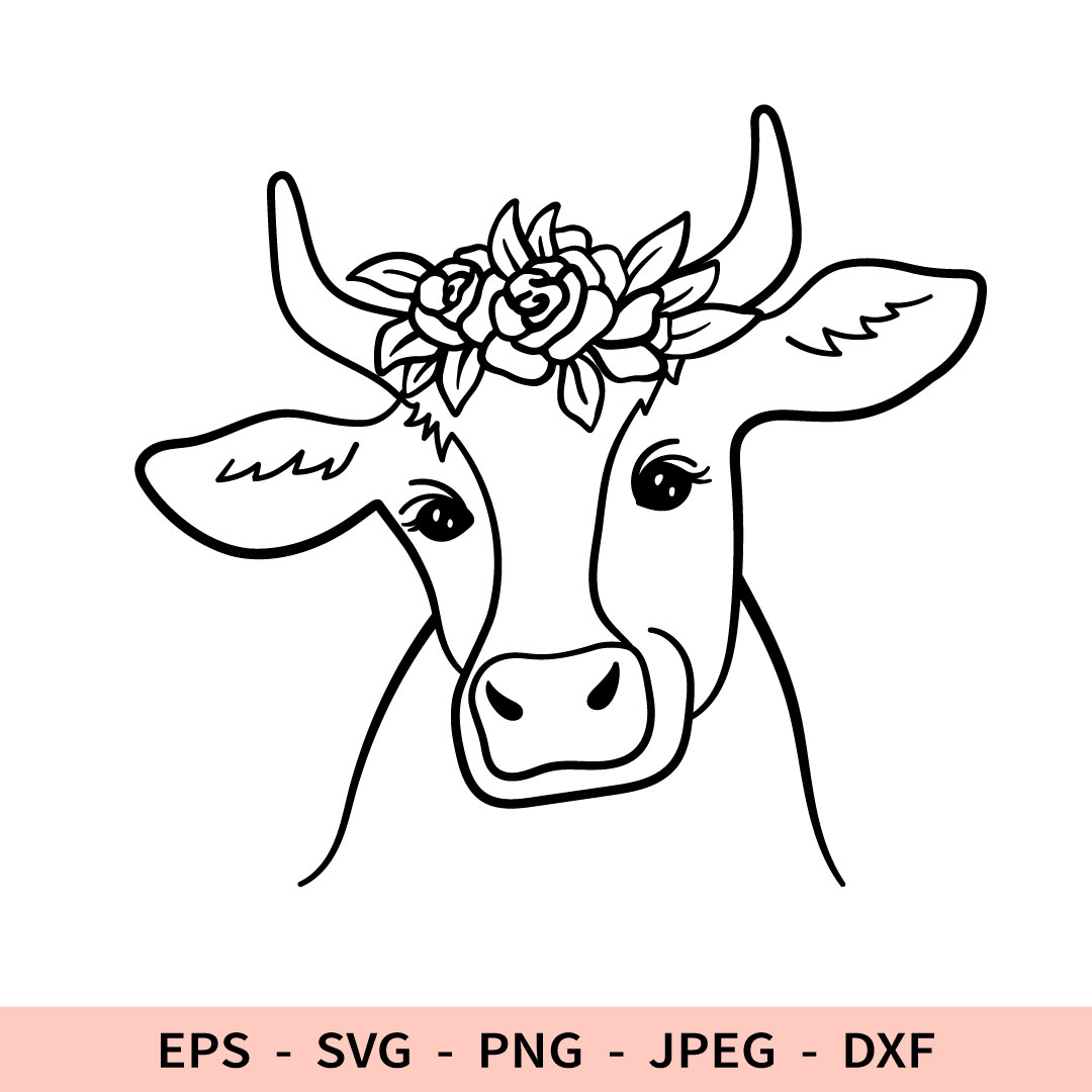 Cow Svg Farm Animal Dxf File for Cricut Outline Cute Cow Fac | Inspire ...