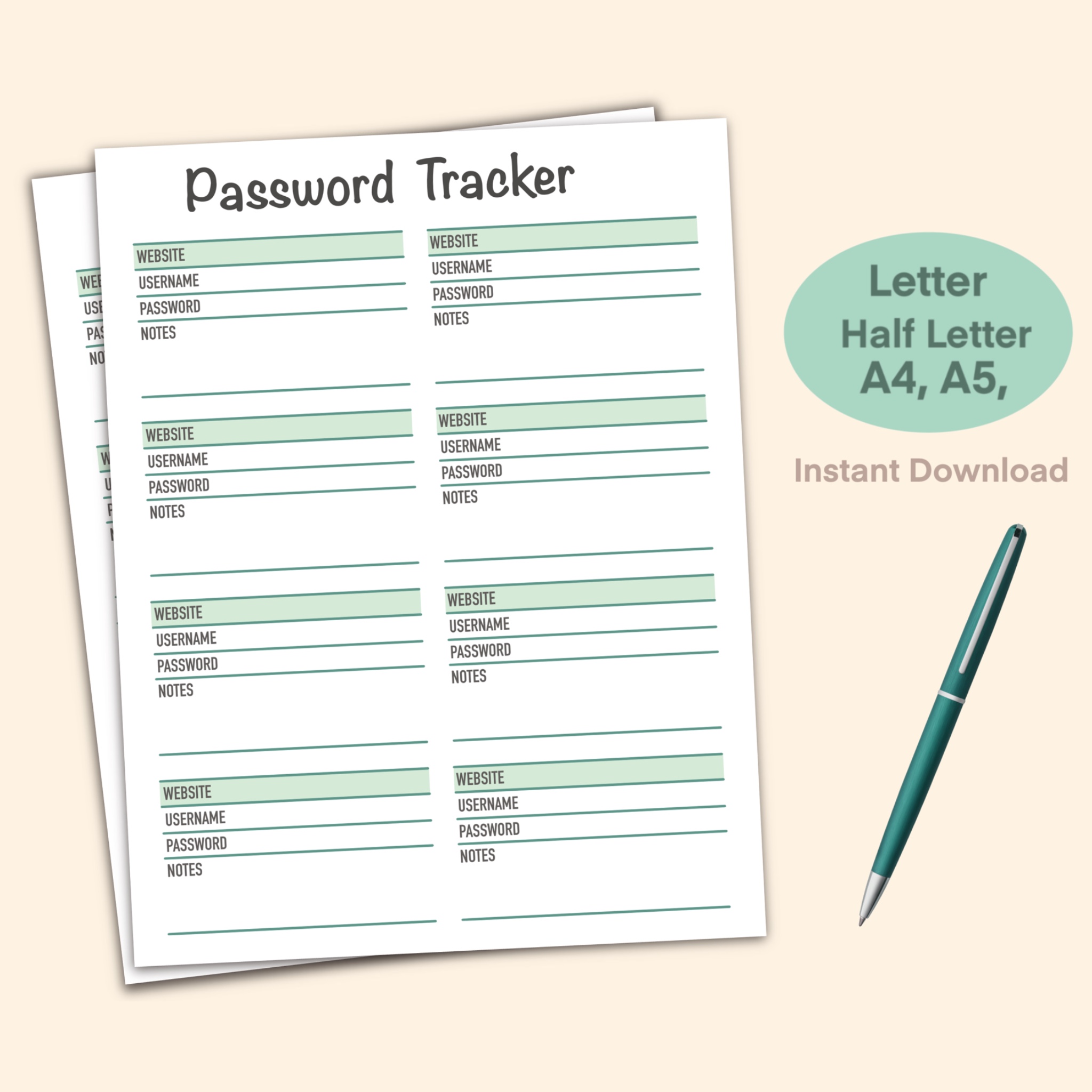 Password Tracker, Printable Password Log, Print at home plan - Inspire ...
