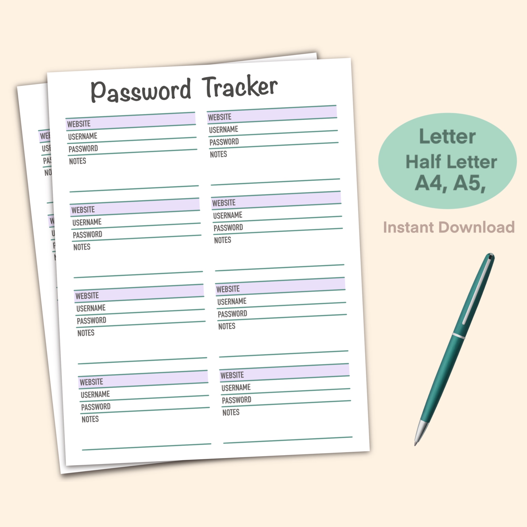 Password Tracker, Printable Password Log, Print at home plan - Inspire Uplift