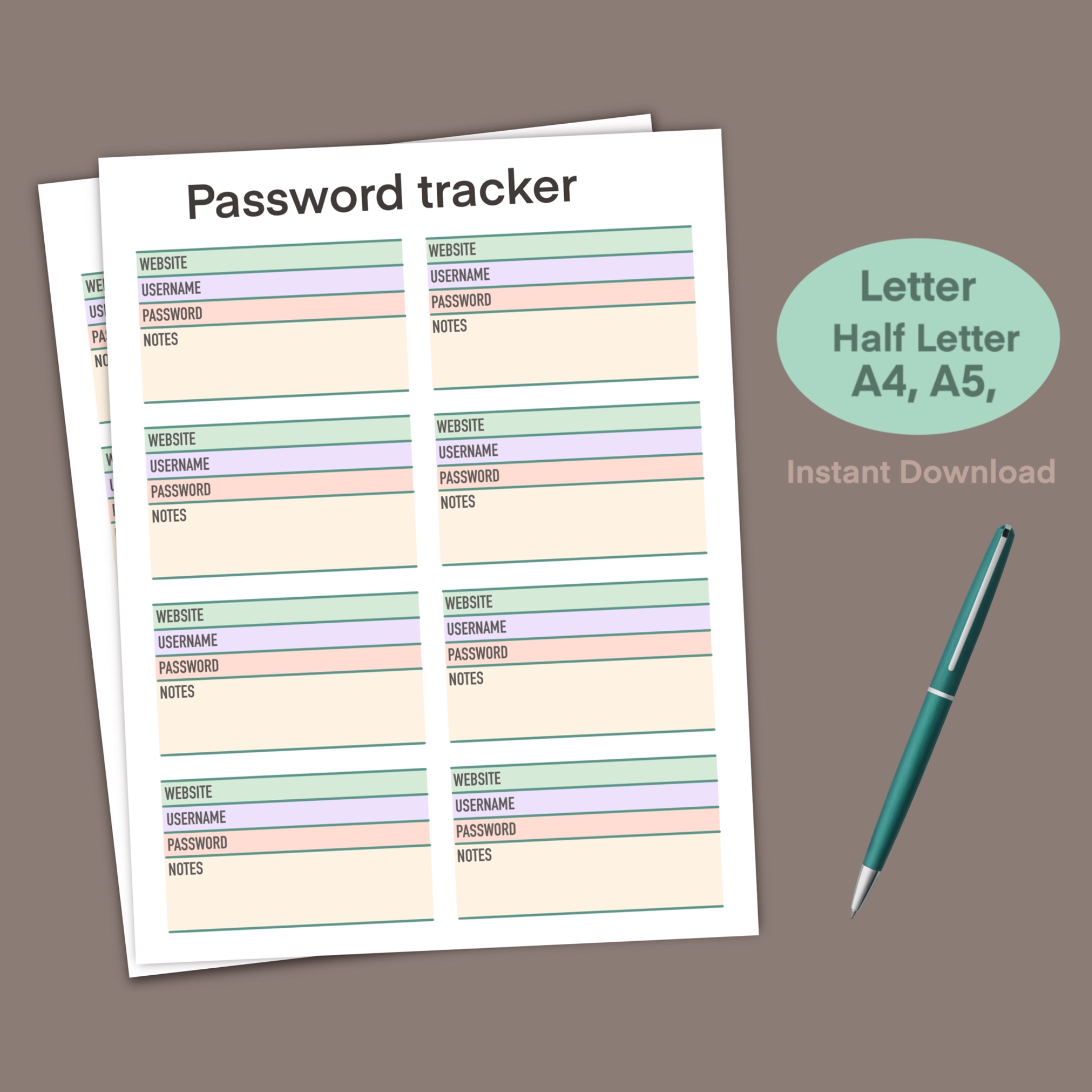 Password Tracker, Printable Password Log, Print at home plan - Inspire Uplift