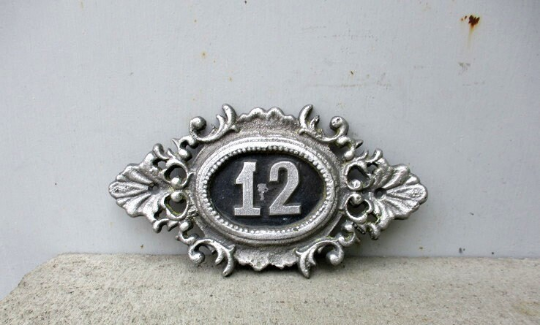 Old address number plaque 12 silver black apartment sign ant | Inspire ...