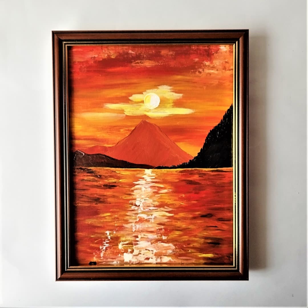 Sunset Landscape Acrylic Painting Impasto Art Framed | Inspire Uplift