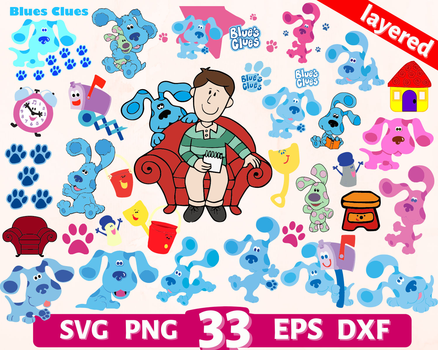 Big SVG Bundle, Digital Download, Blues Clues svg, Blues Clu | Inspire ...