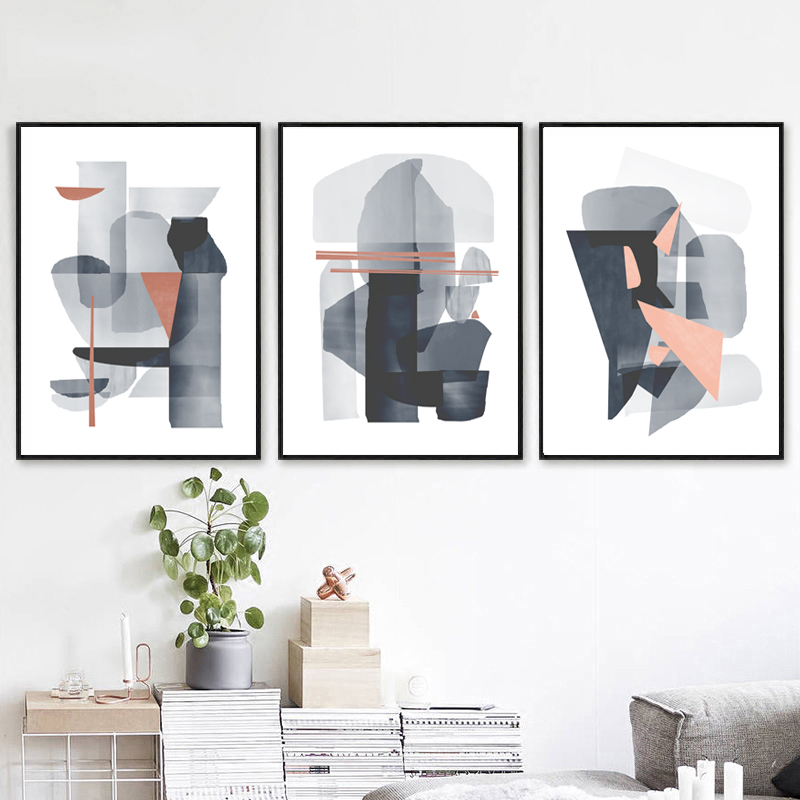 Modern Geometric Art Set Of 3 Prints Three Posters Gray Pink - Inspire ...