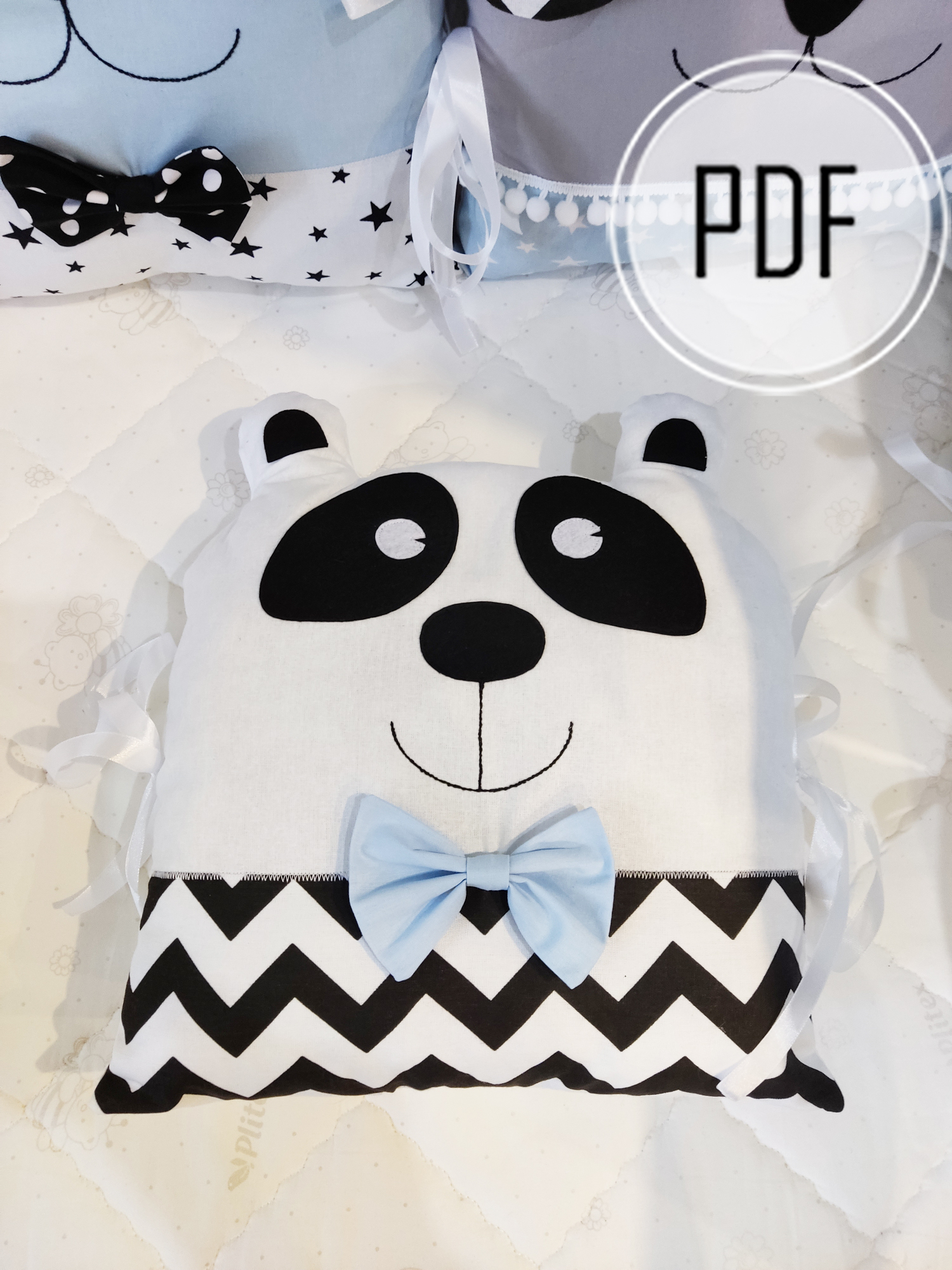 Panda pillow pattern, Panda cushion, bumper in crib animal, | Inspire ...