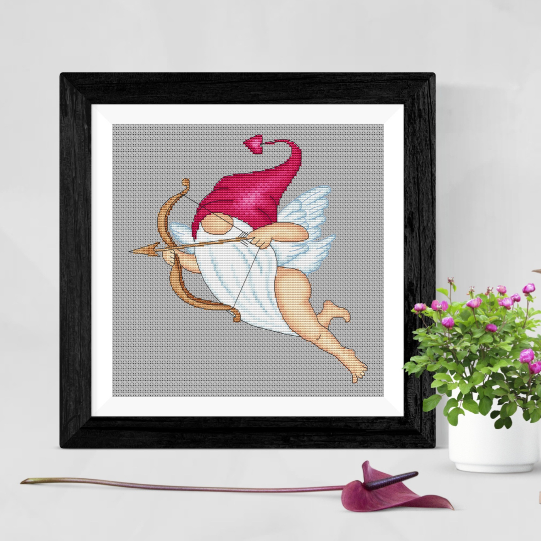Cupid gnome cross stitch pattern PDF, valentine gnome, amour | Inspire ...