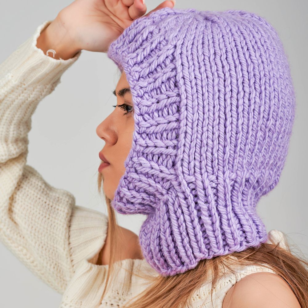 Knitted balaclava. Bulky wool. Lilac color | Inspire Uplift