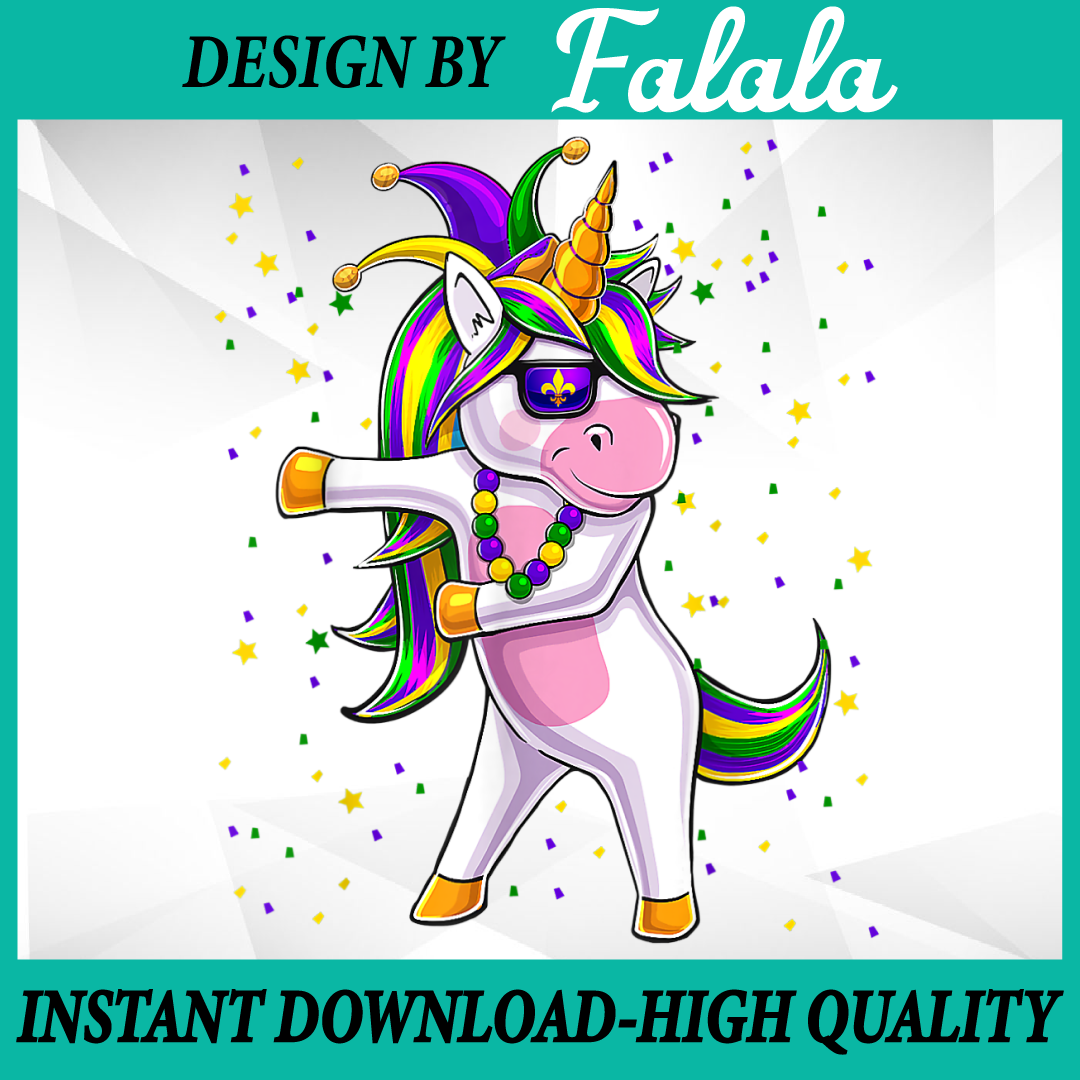Mardi Gras Flossing Unicorn Jester Hat Png File Sublimation - Inspire ...
