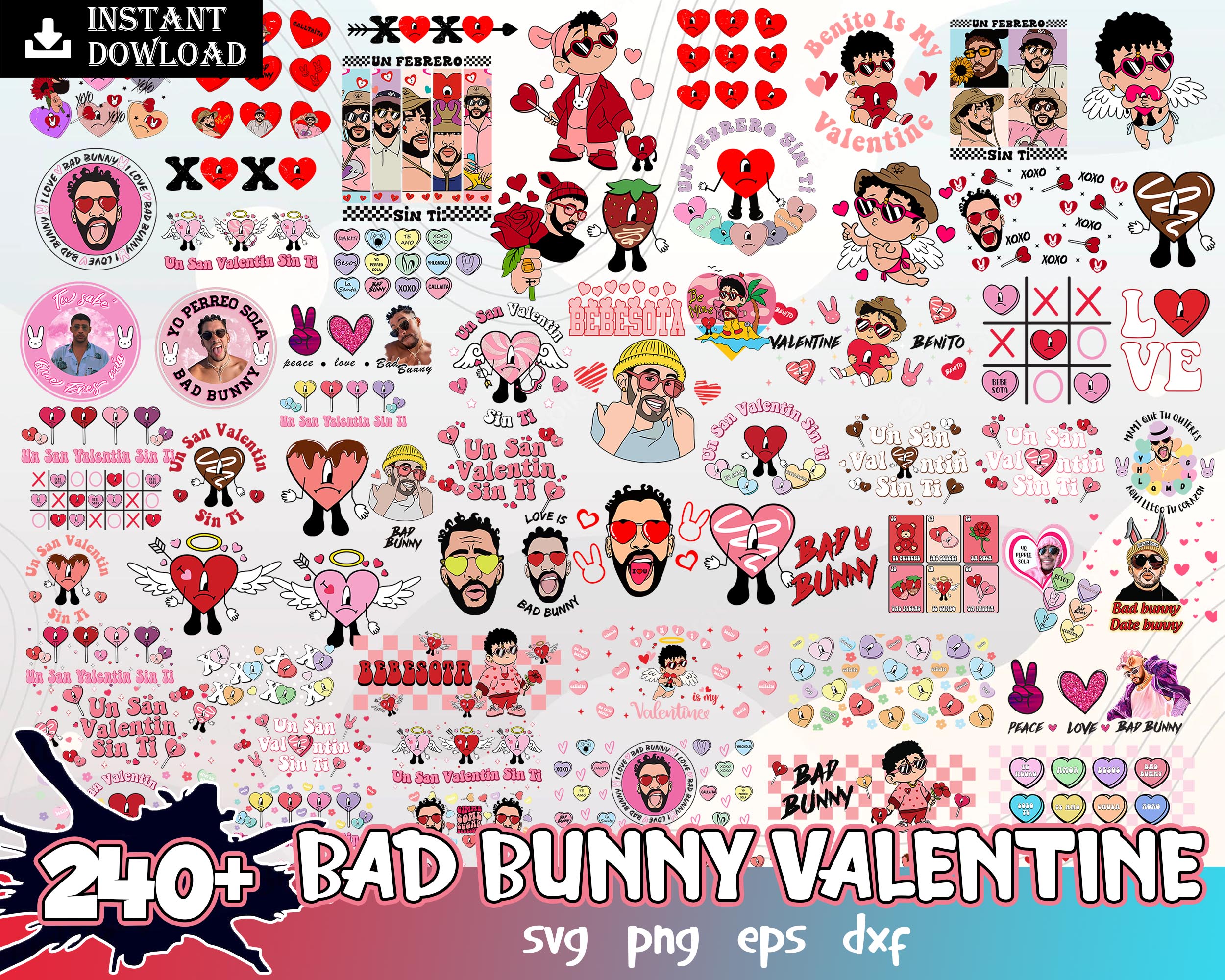 New Bad Bunny Valentine's Day SVG Bundle, Original Designer, - Inspire ...