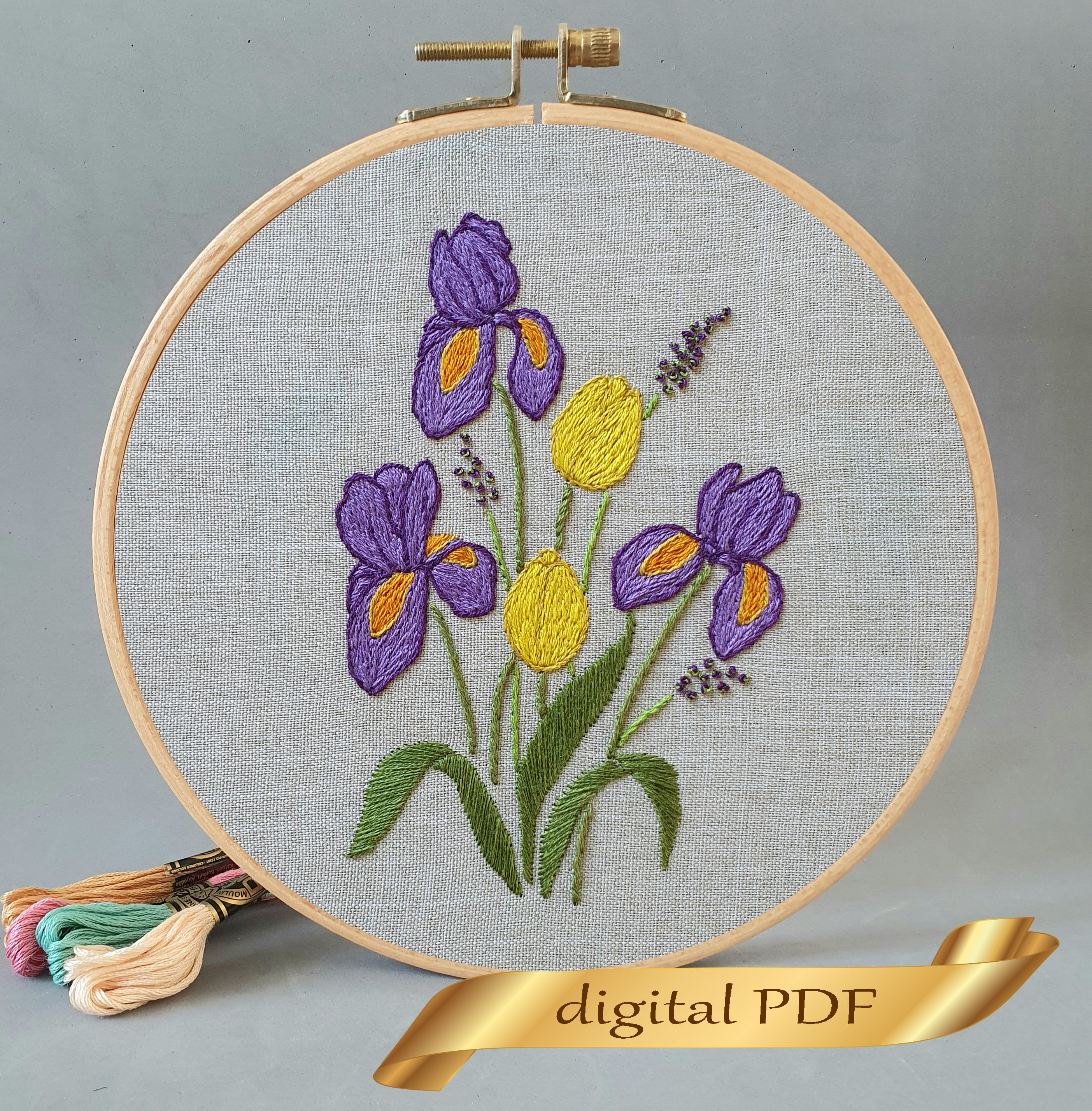 Irises and tulips pattern pdf embroidery, Easy embroidery DI | Inspire ...