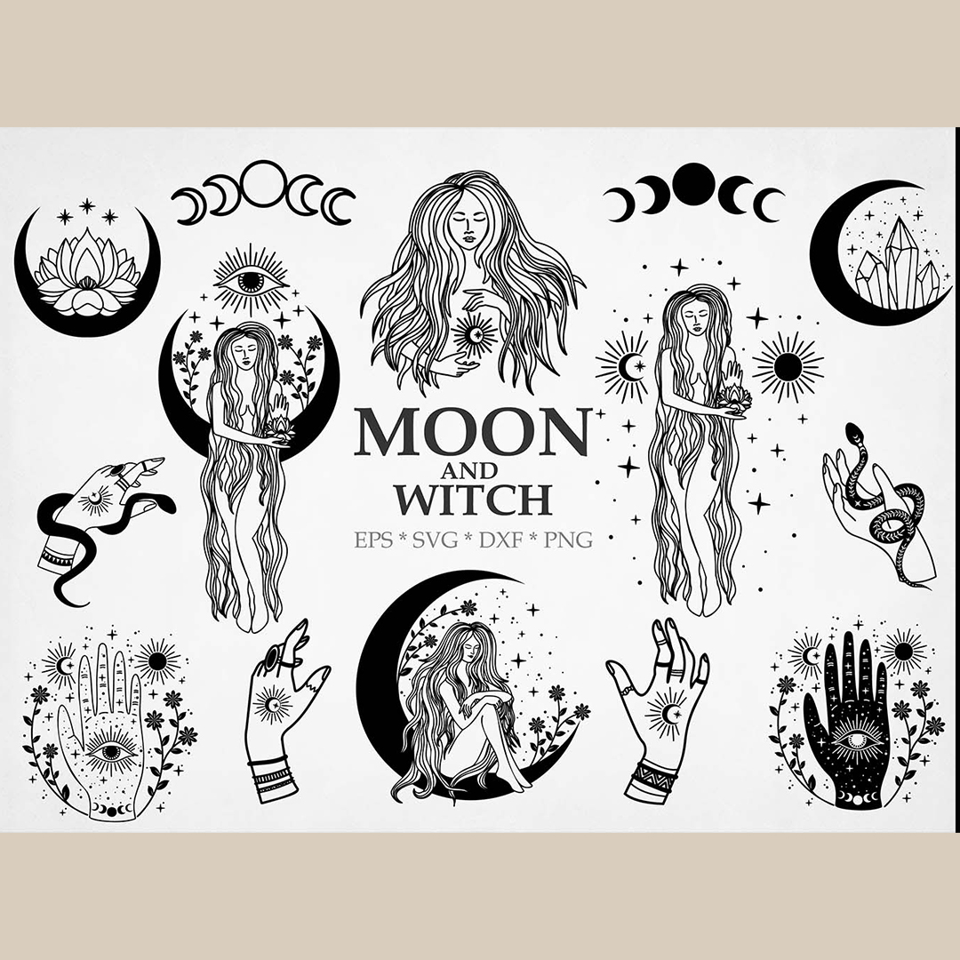 Priestess, Witch, SVG, mystical moon, Moon phases svg, Silho - Inspire ...