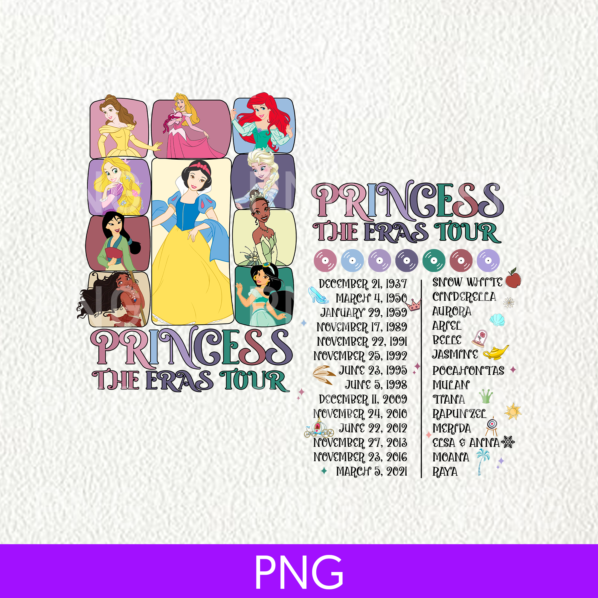 Two Sided Disney Princess Eras Tour PNG, Disney Princess Cha - Inspire ...