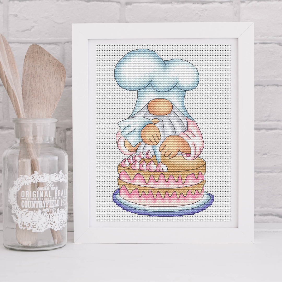 Baker gnome, cross stitch pattern PDF, gnome cross stitch, c | Inspire ...
