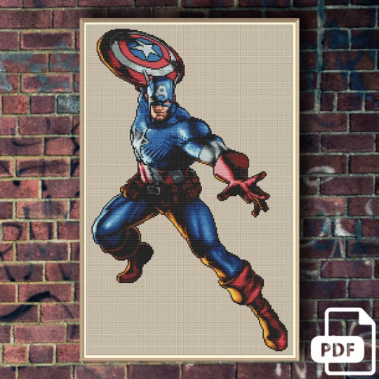Captain America Cross Stitch Pattern 1, Marvel Comics Cross | Inspire ...