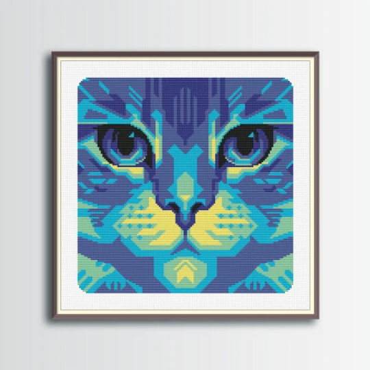 Cat Face Cross Stitch Pattern 2, Animals Cross Stitch, Digit | Inspire ...