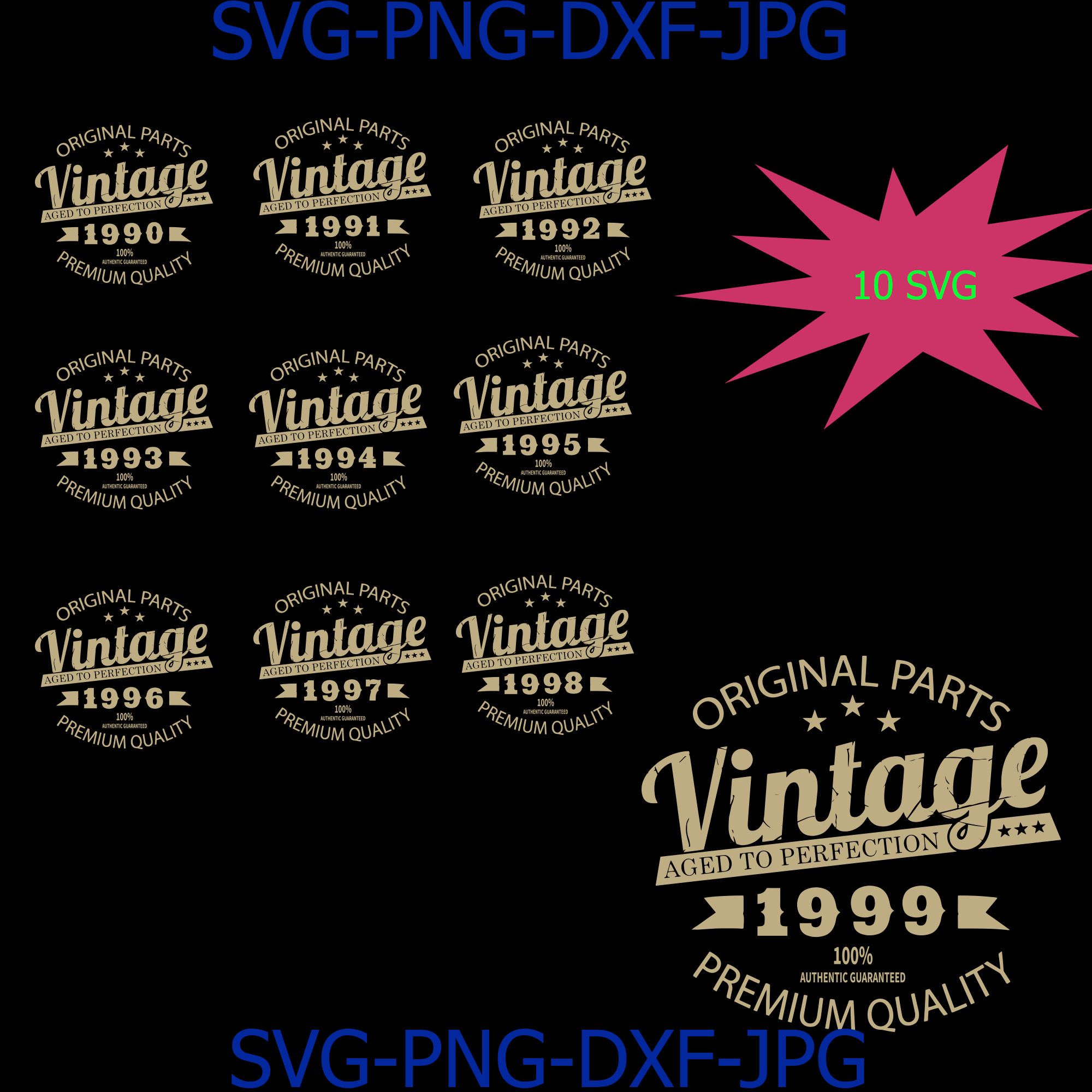 Vintage Birthday 1990-1999 Svg Cut File, Aged to Perfection - Inspire ...