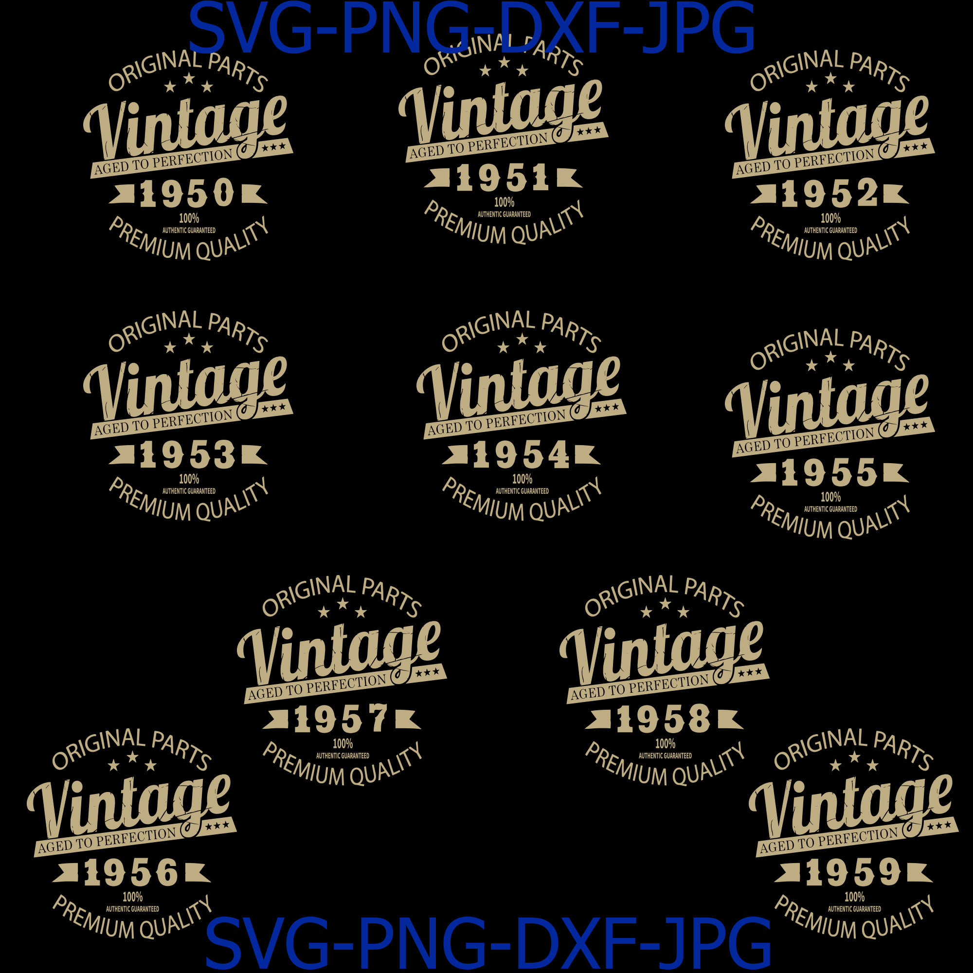 Vintage Birthday 1950-1959 Svg Cut File, Aged to Perfection | Inspire ...