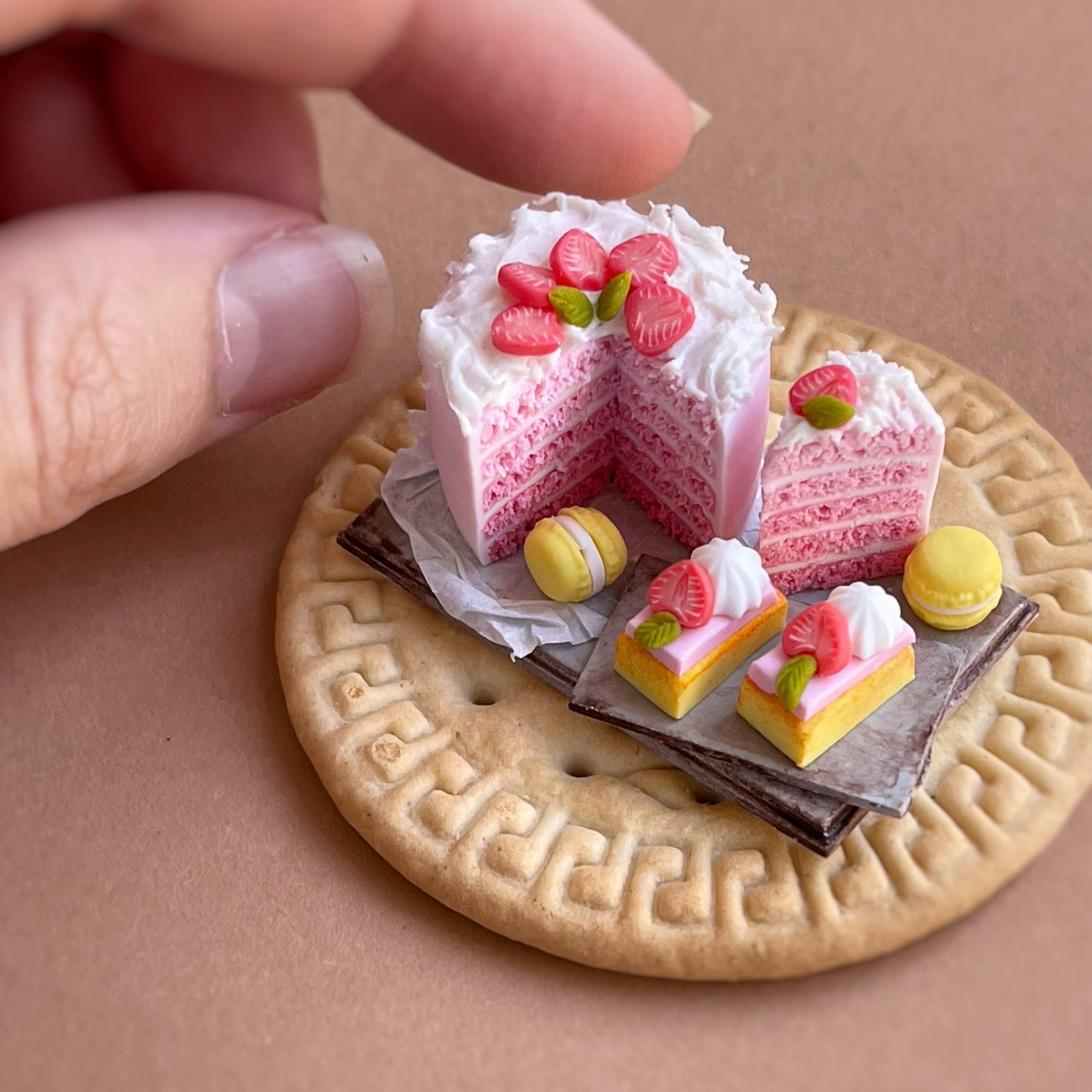 Doll miniature set cake with strawberries on a tray for play | Inspire ...