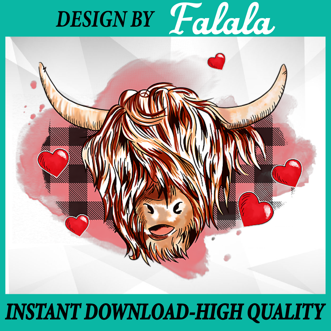 Valentine Highland Cow Heart PNG, Buffalo Plaid Cow Lover Fa | Inspire ...